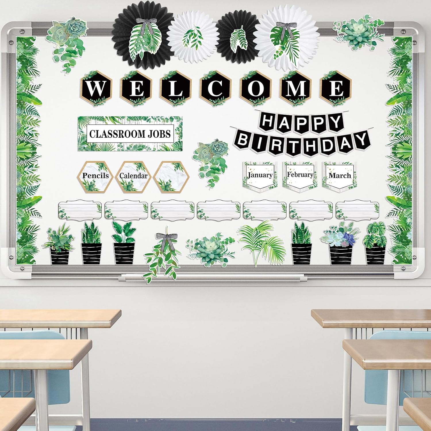 Kosiz Plant Classroom Decorations Sets Boho Greenery Bulletin Board ...