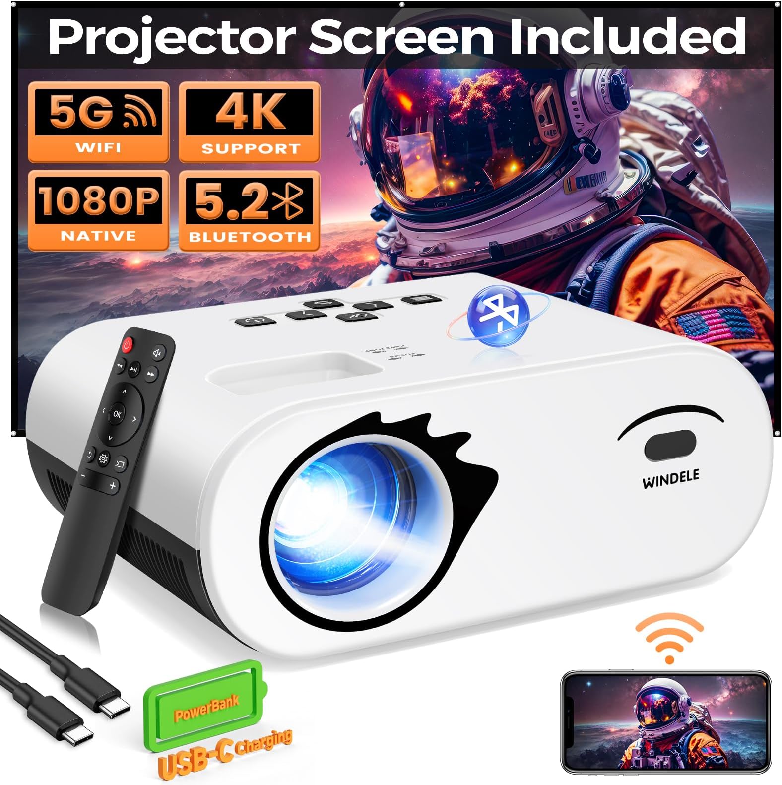 Amazon.com: Windele Upgraded 5G WiFi Bluetooth Projector, M8 Native ...