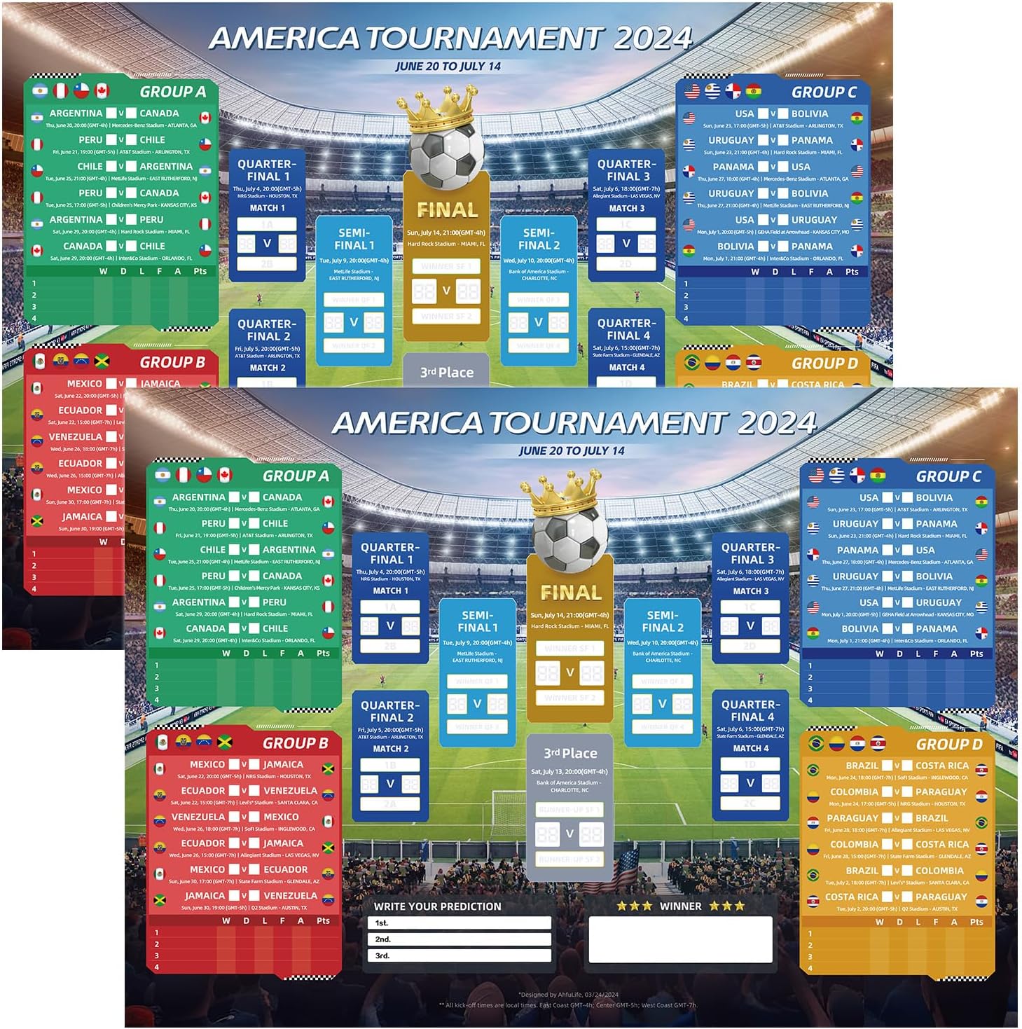 Amazon.com: AhfuLife 2 Pcs Soccer Match Wall Chart Poster for COPA ...