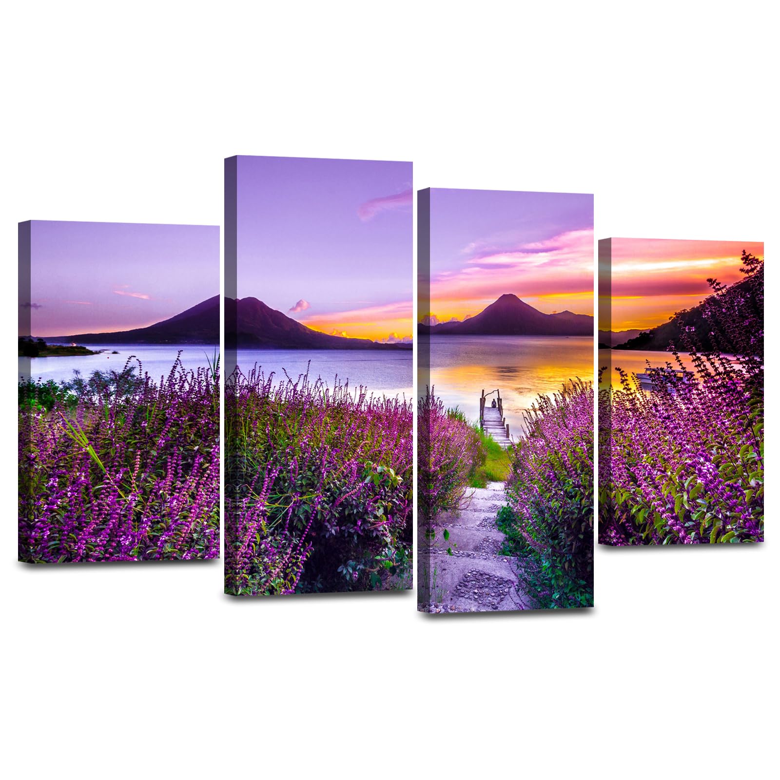 Amazon.com: Purple Lavender Wall Art Mountain Sunset Scenery Pictures ...