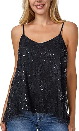 Women's Sequin Tank Tops Sleveless Sparkle Shimmer Camisole Cocktail ...