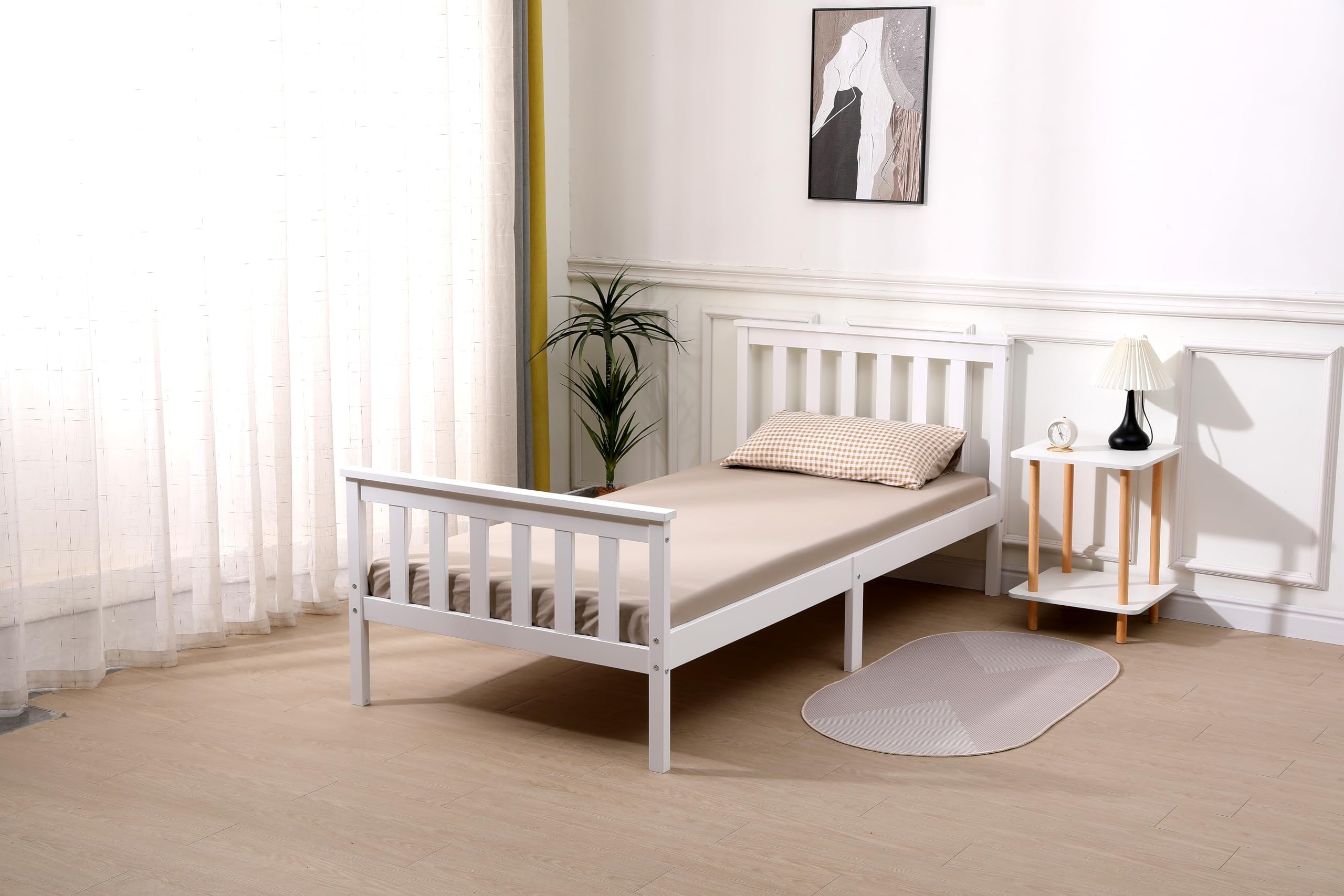 COSMO BUY White Wooden Bed Frame 4FT Pine Wood Bed Frame Small Double ...