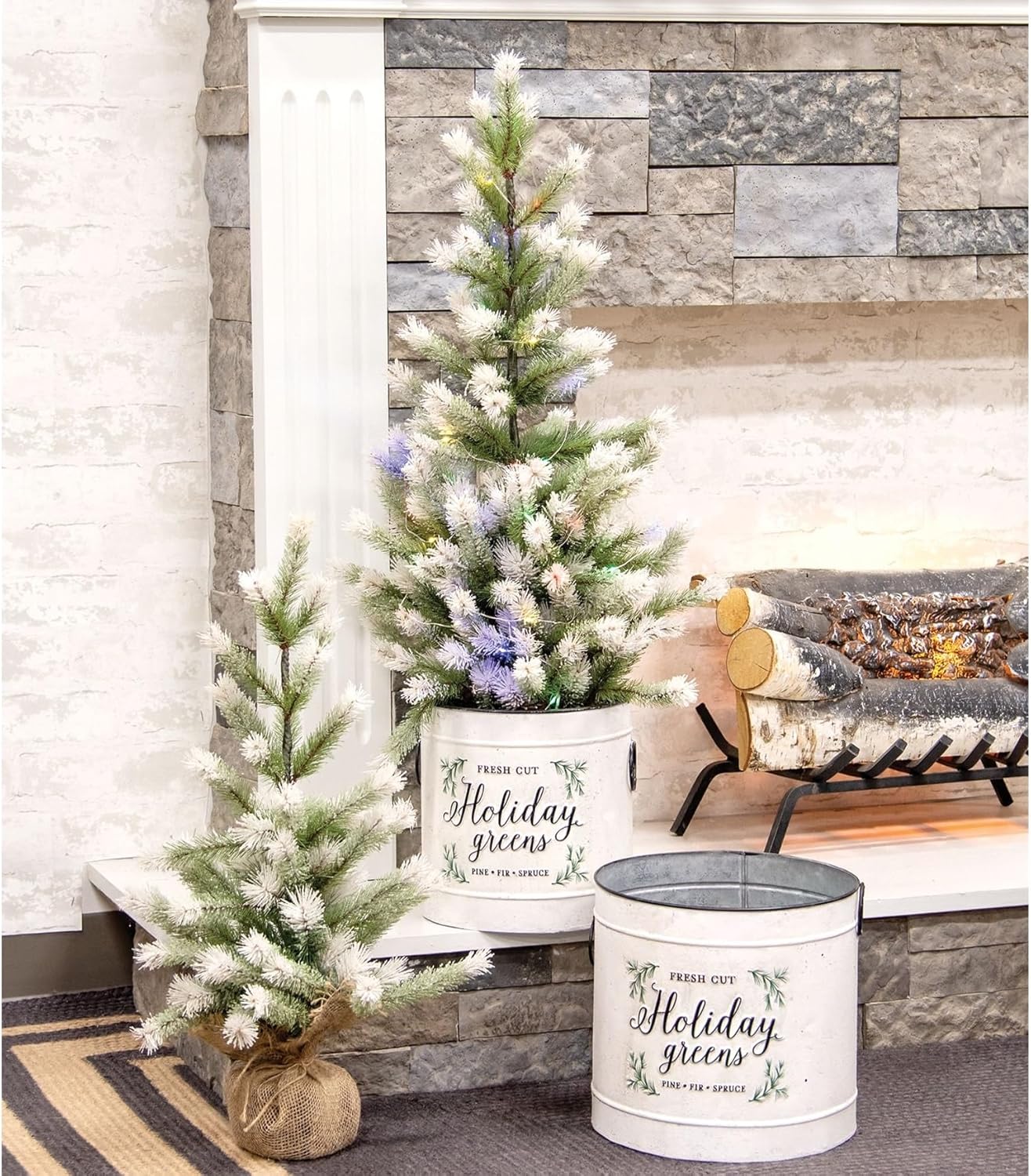 Amazon.com: 2/Set Holiday Greens Distressed Metal Pails White : Home ...