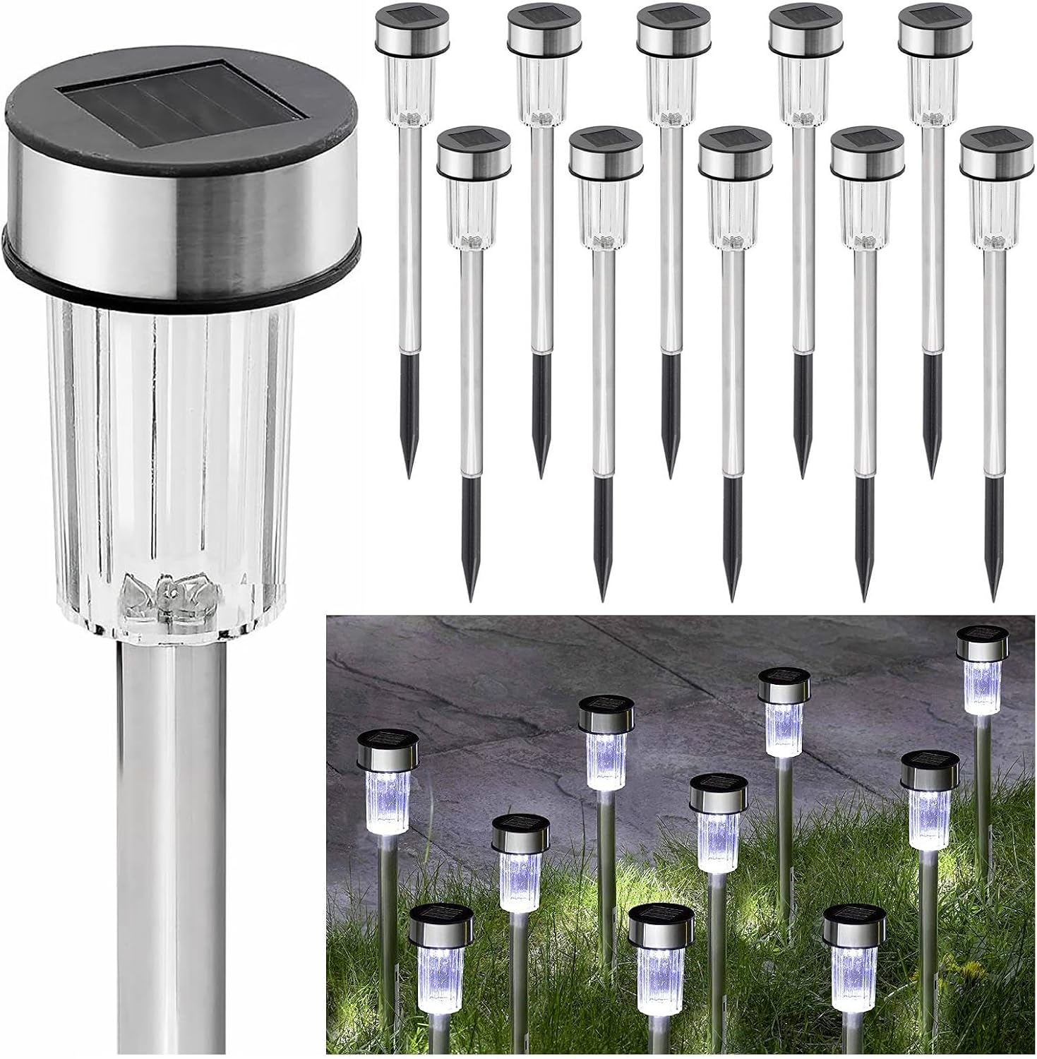 GEEZY 10-Piece Solar Lights Outdoor - Waterproof Stainless Steel Garden ...