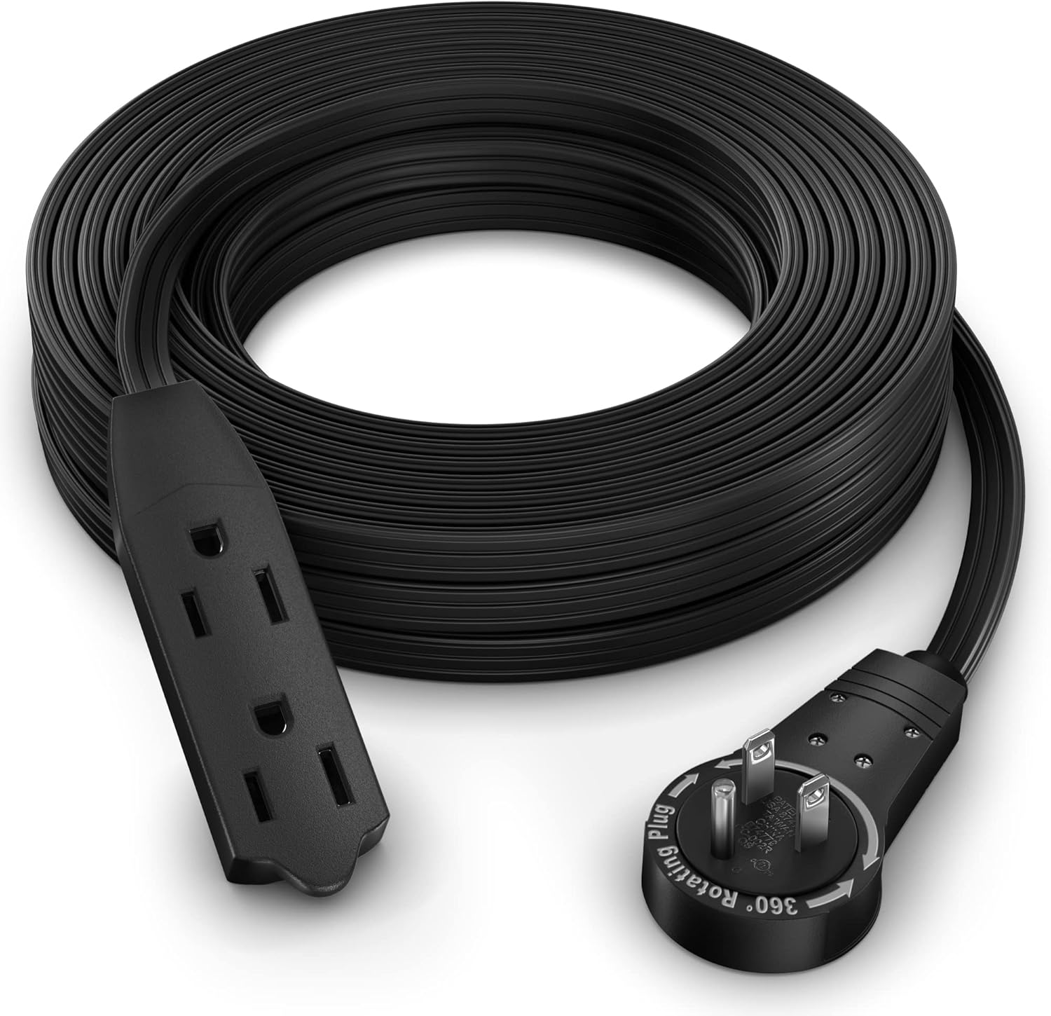 Maximm Cable 25 Ft 360° Rotating Flat Plug Extension Cord/Wire, 16 AWG ...