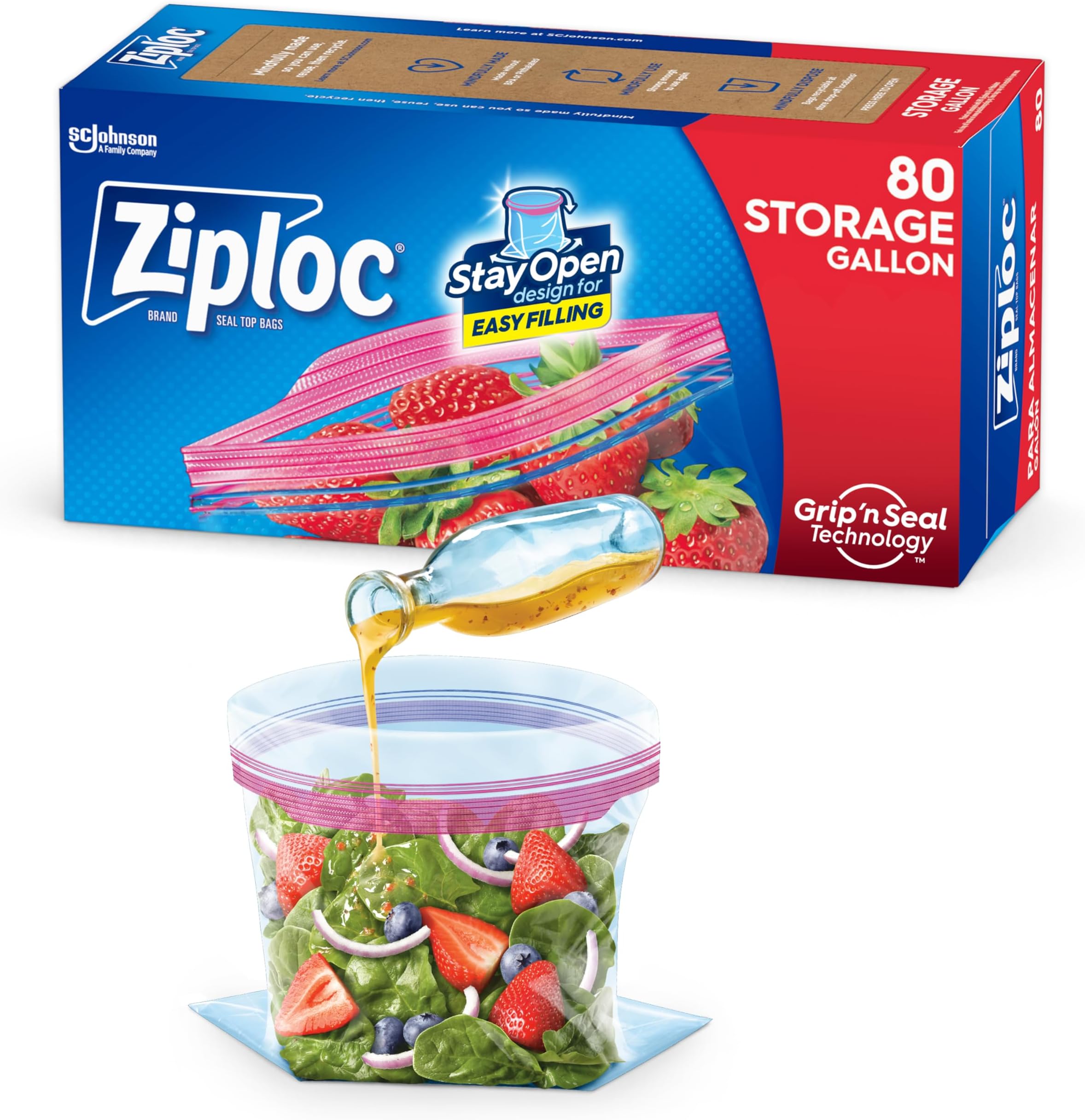 Amazon.com: Ziploc Gallon Food Storage Bags, Stay Open Design with ...