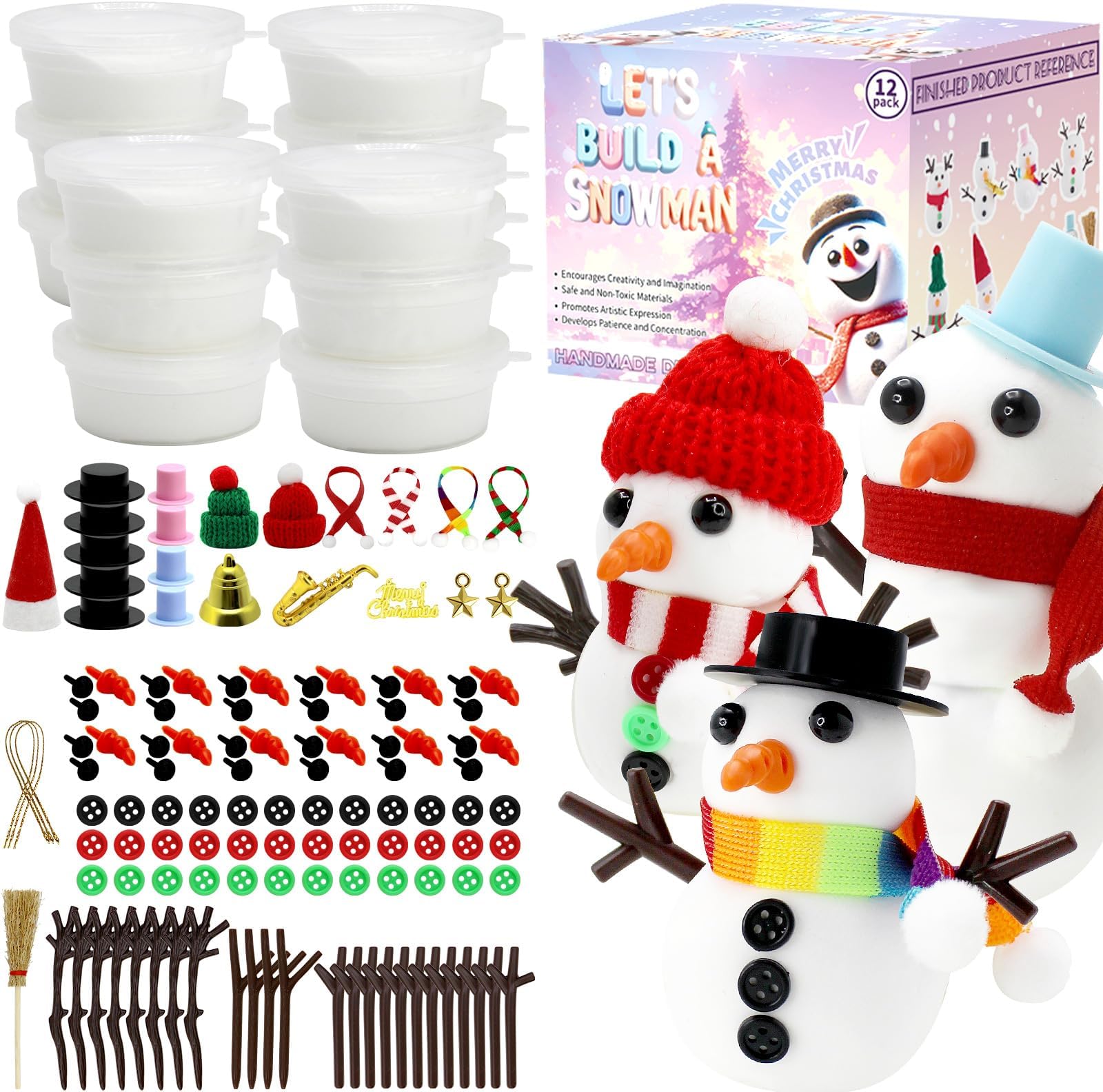 Amazon.com: 12Pack Build a Snowman Kit,Snowman Crafts for Kids, Molding ...