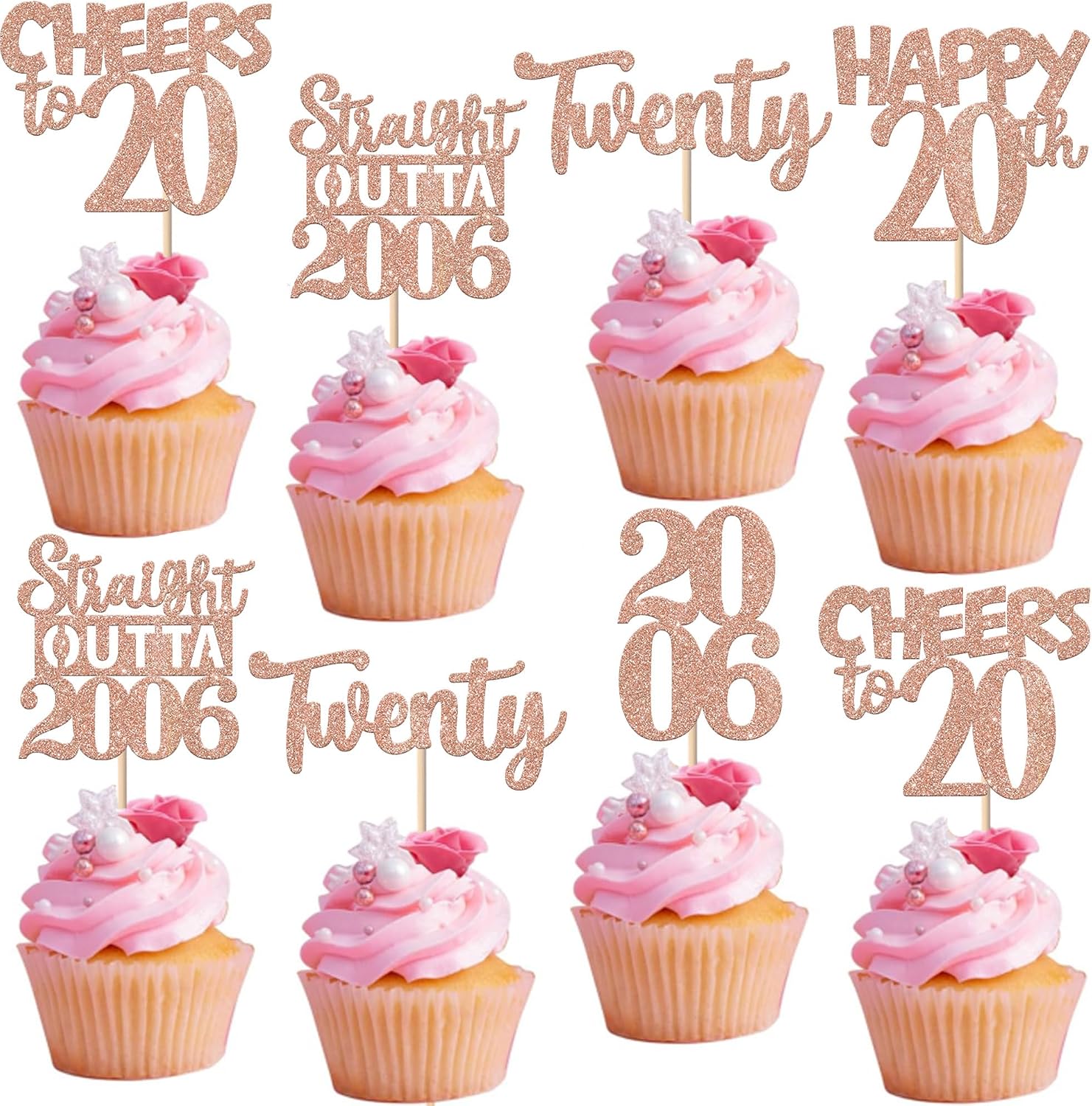 Amazon.com: 30PCS 20th Birthday Cupcake Toppers Glitter Twenty Happy ...