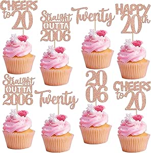 Amazon.com: 30PCS 20th Birthday Cupcake Toppers Glitter Twenty Happy ...