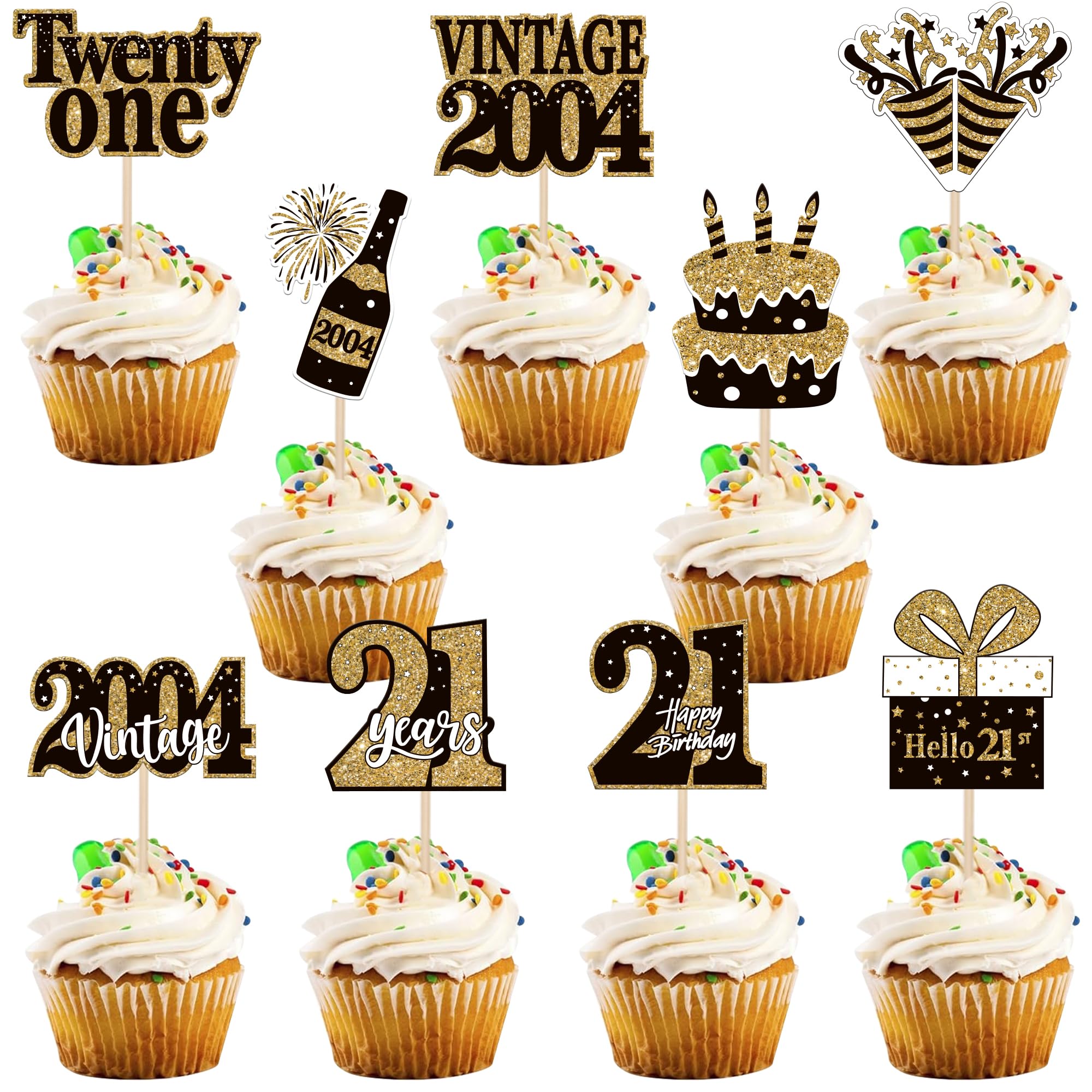 Amazon.com: 36PCS Happy 21st Birthday Cupcake Toppers Double Sided ...