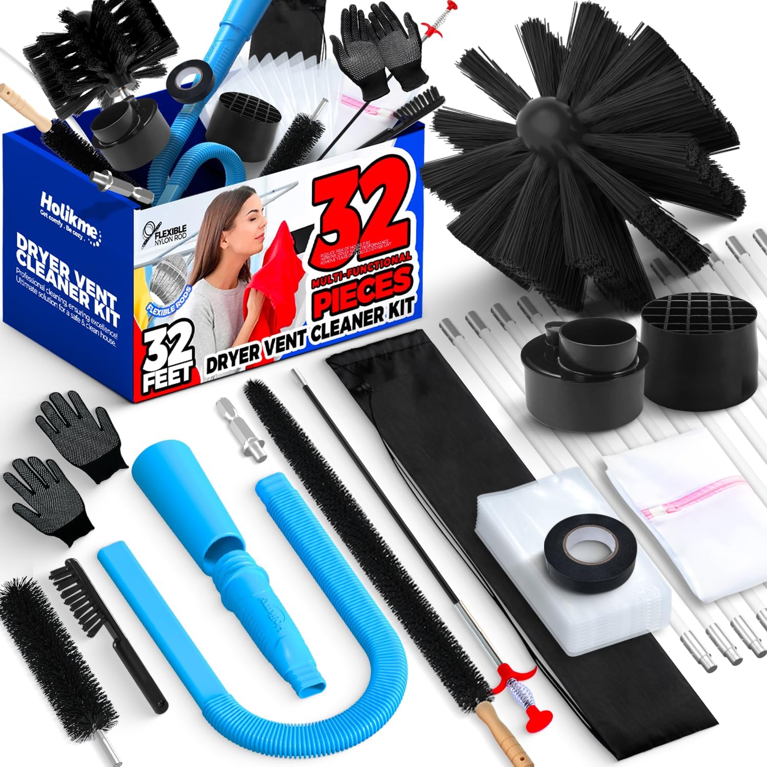 Amazon.com: VEVOR 29 Pieces 40 FEET Dryer Vent Cleaner Kit, Include 3 ...