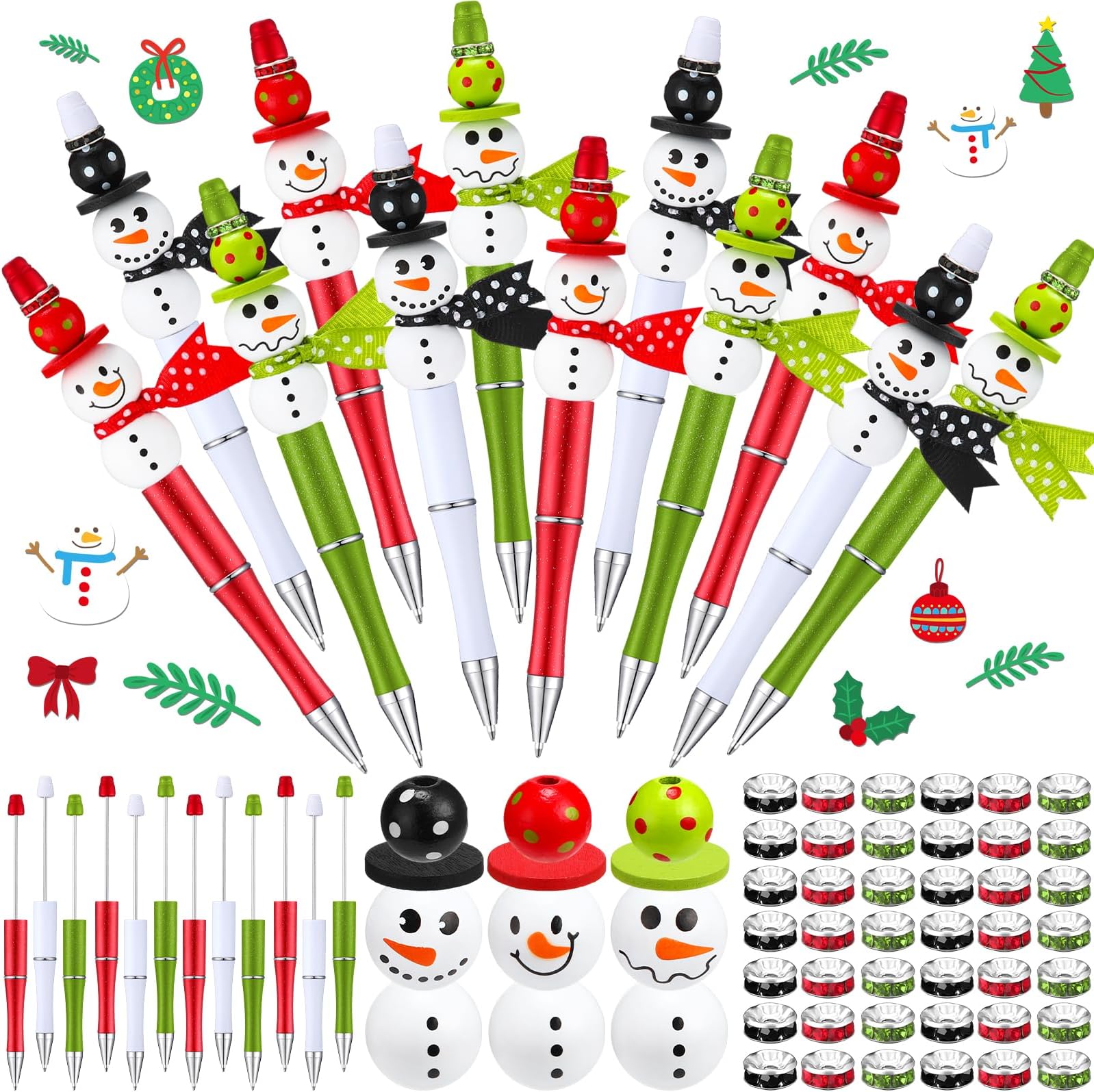 Amazon.com : Tenceur 60 Pack Christmas Beadable Pen Plastic Beaded Pens ...
