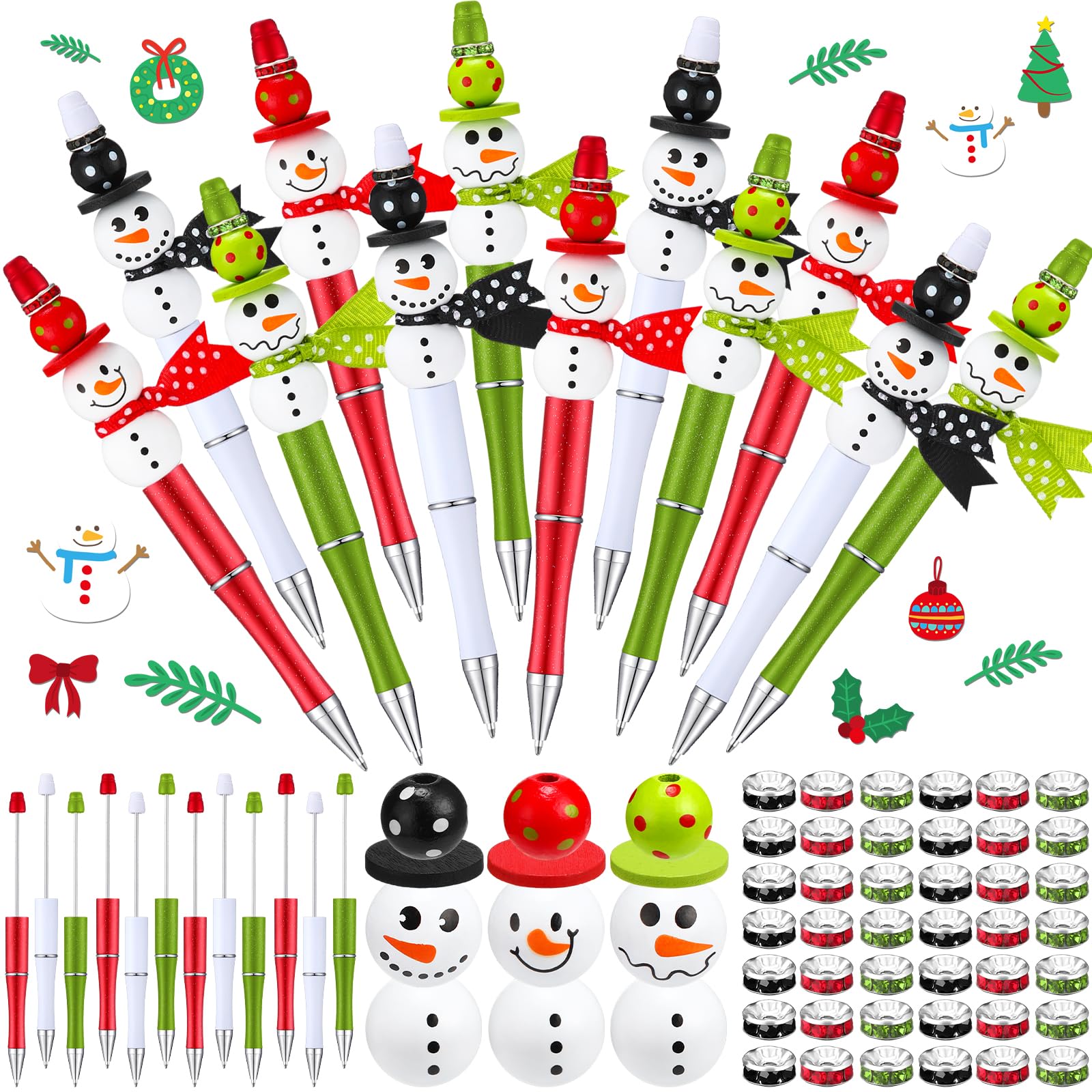 Amazon.com : Tenceur 60 Pack Christmas Beadable Pen Plastic Beaded Pens ...