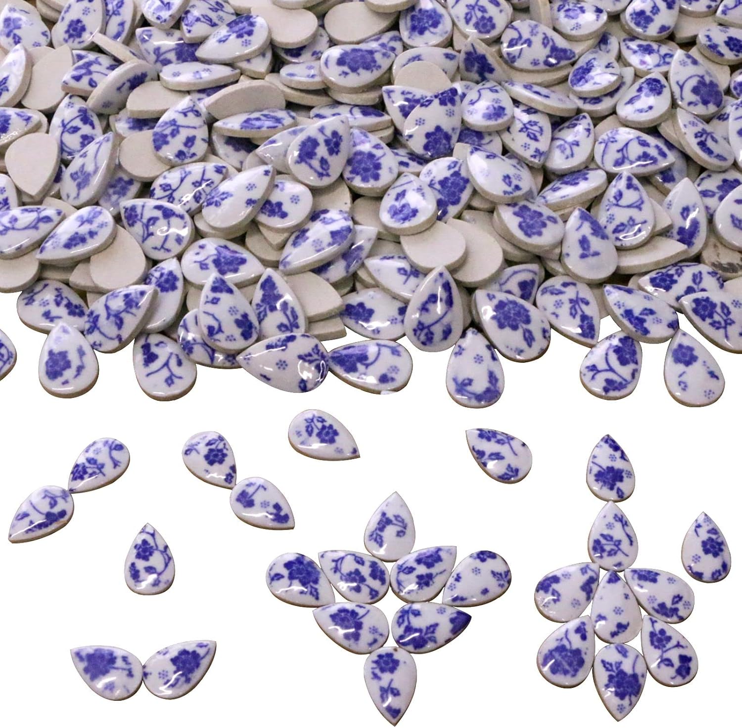 Amazon.com: Blue and White Porcelain Raindrop Shapes Mosaic Tiles for ...
