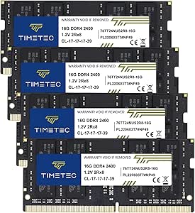 Timetec 64GB KIT(4x16GB) DDR4 2400MHz PC4-19200 Non-ECC Unbuffered 1.2V CL17 2Rx8 Dual Rank 260 ...