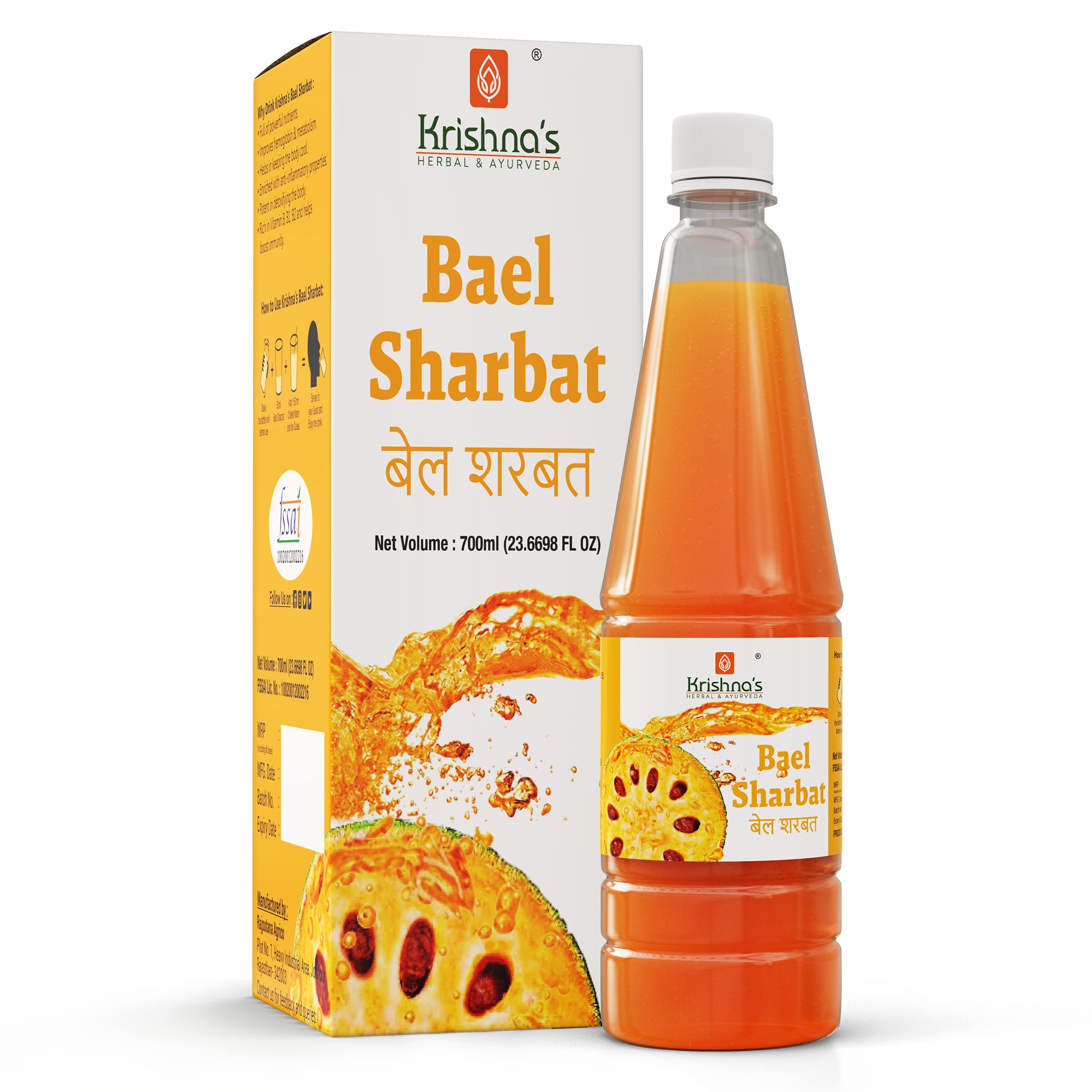 Krishna's Herbal & Ayurveda Bael Sharbat/Bel Juice - 700 ml (Pack of 1 ...