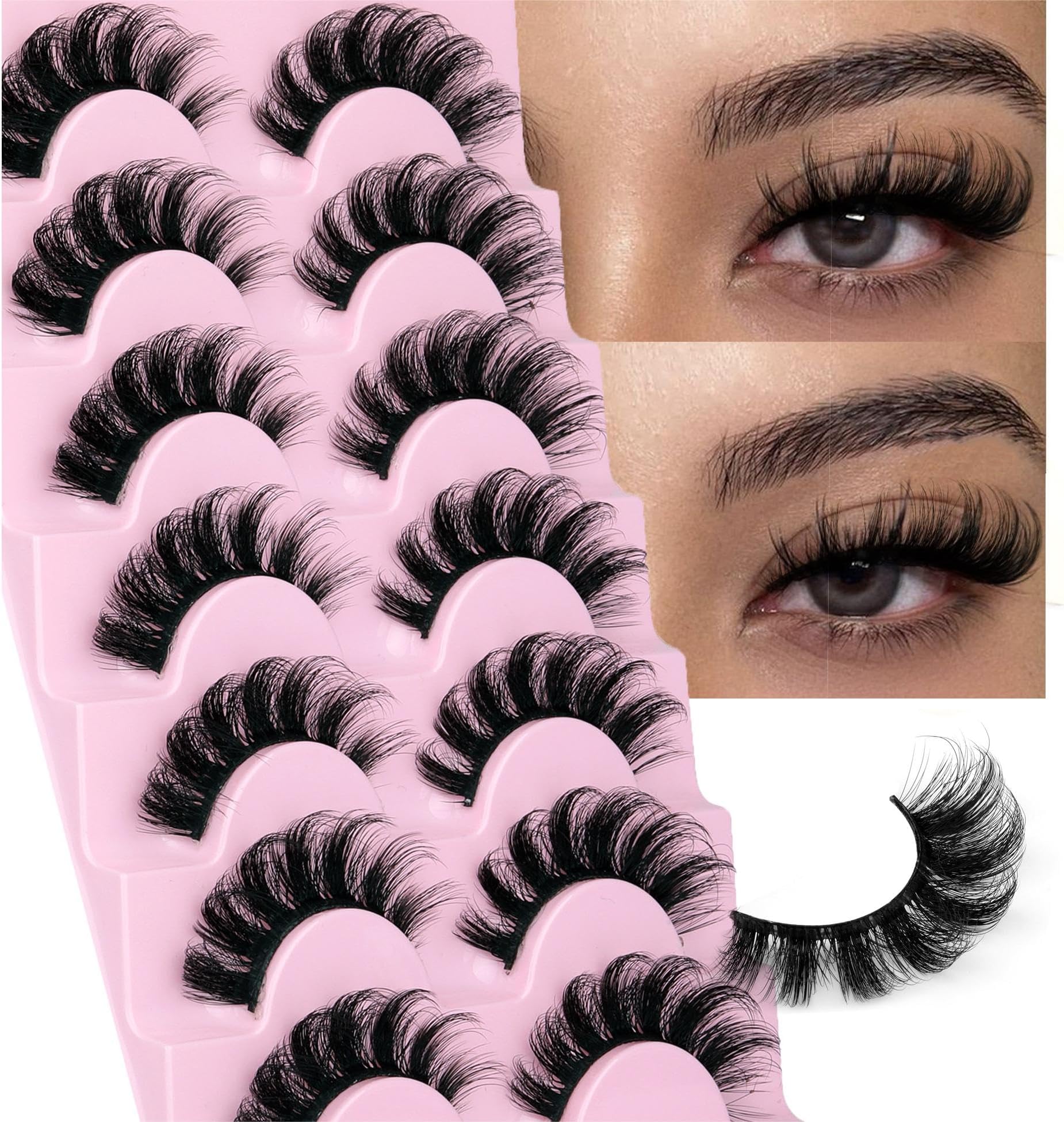 Amazon.com: Natural Lashes Wispy False Eyelashes Clear Band Fluffy ...