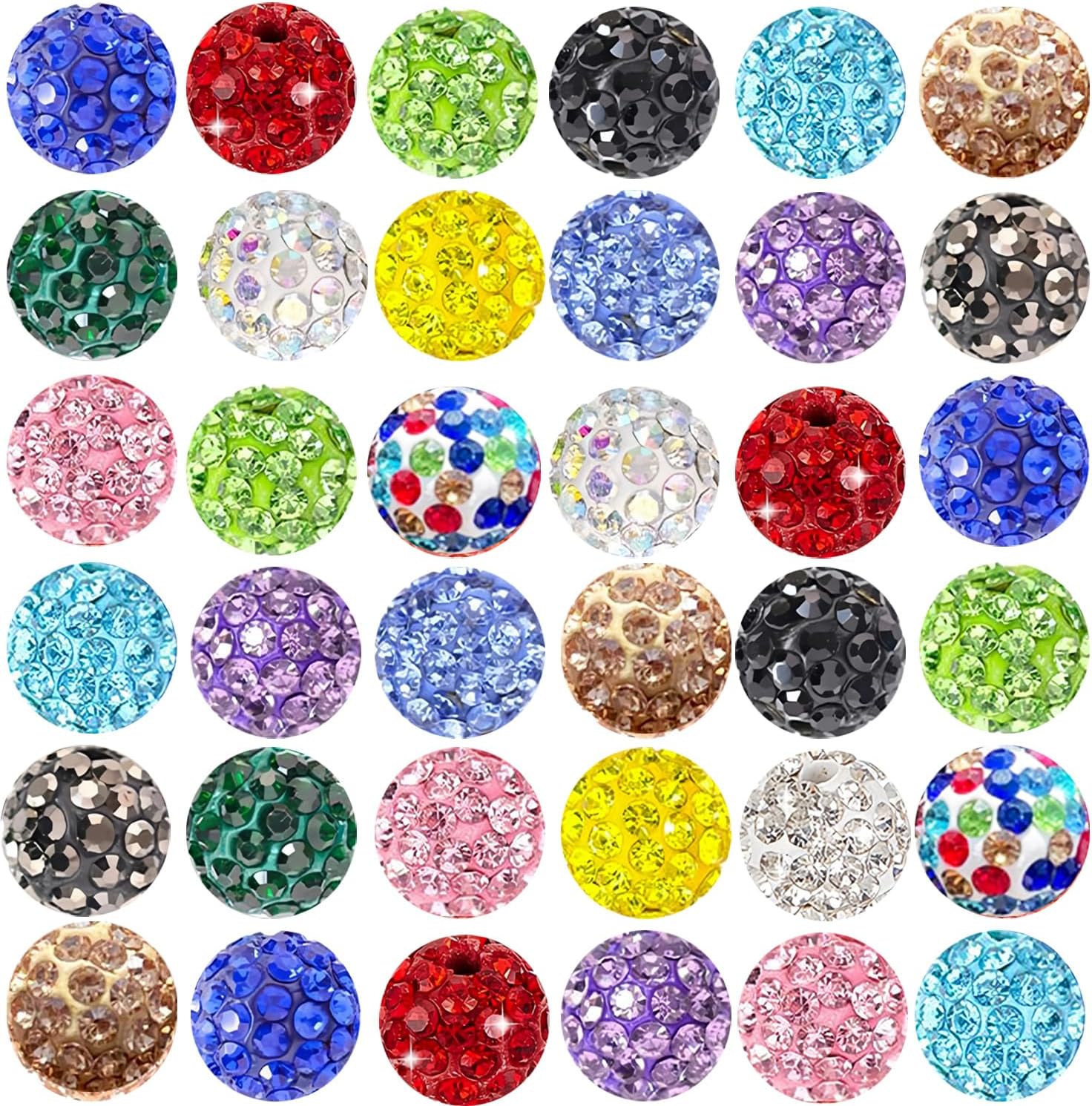 Amazon.com: 20mm, 16mm, 14mm, 12mm, 10mm Colorful Rhinestone Beads ...