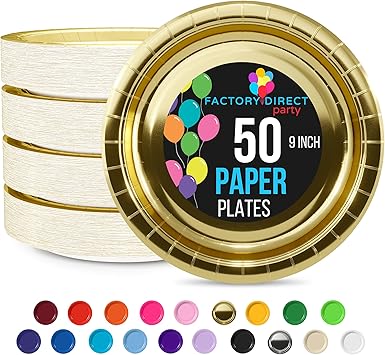 Party Solids Gold Paper Plates - 7 Inch, Pack of 50, 350 GSM : Amazon ...