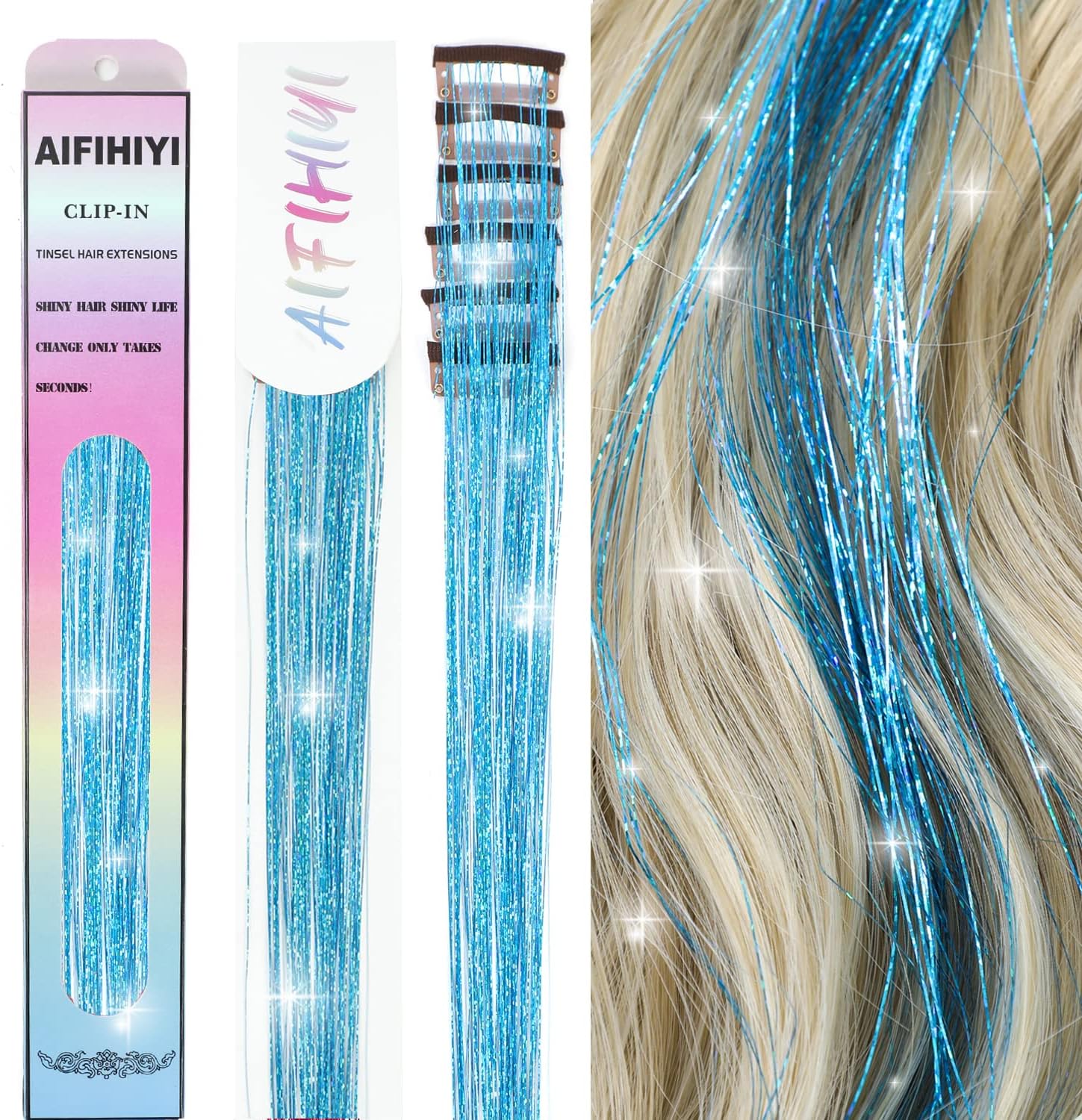 Amazon.com : YOOONXI 12Pcs Hair Tinsel Clip in 19.6Inch Glitter Tinsel ...