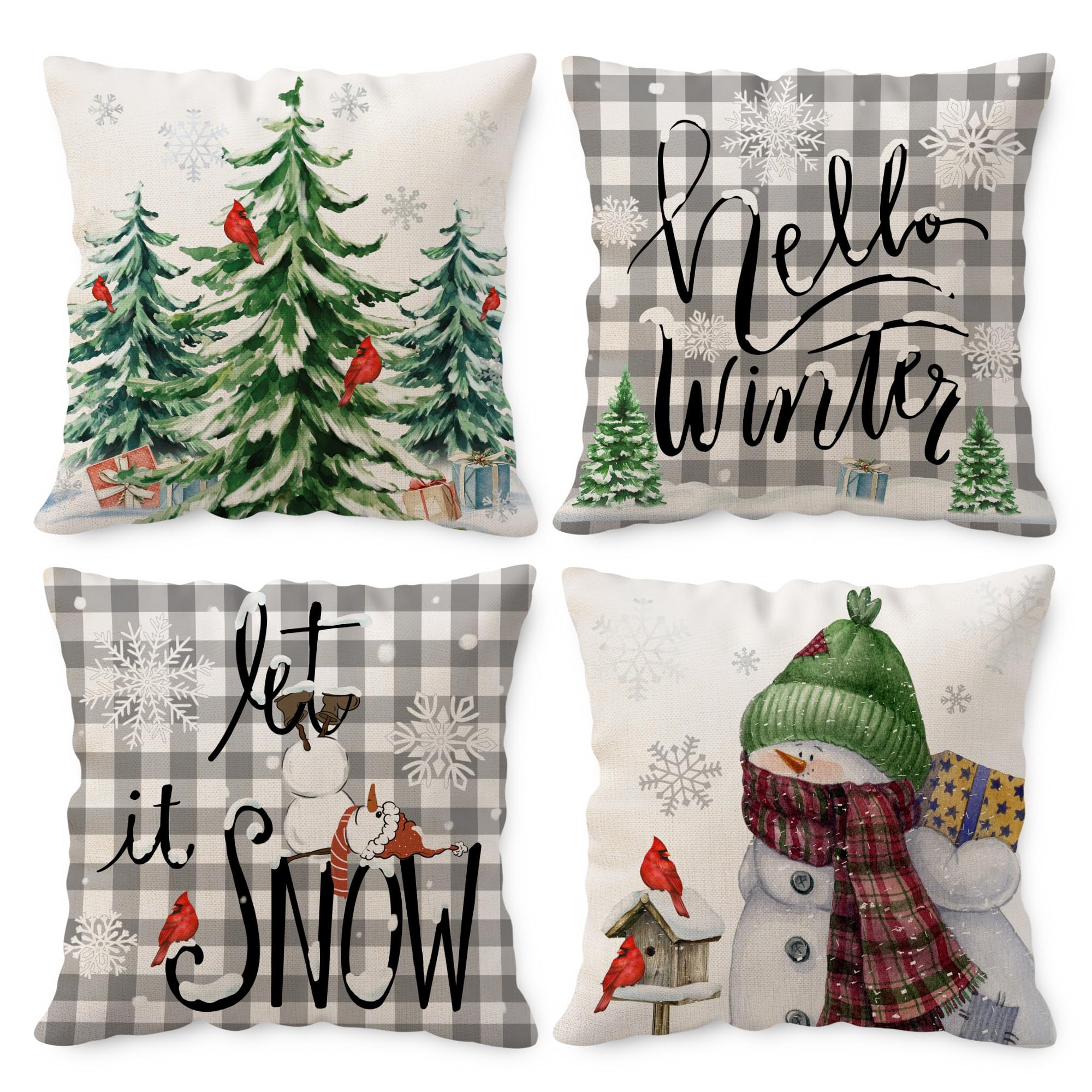 Amazon.com: Unibyby Winter Pillow Covers 16x16 Set of 4 Let It Snow ...
