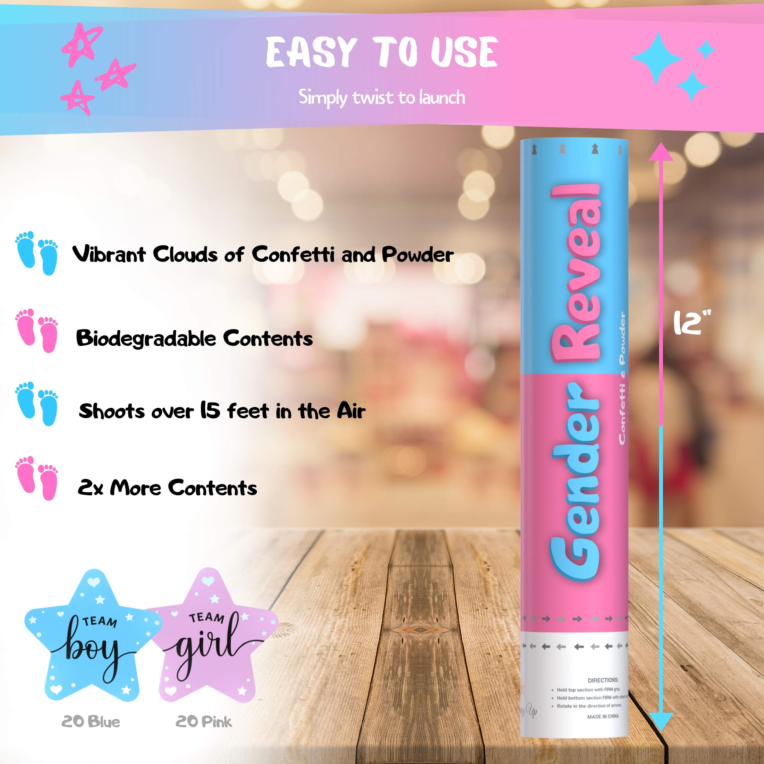 Gender Reveal Confetti Powder Cannon - 2 Blue 2 Pink Poppers - Smoke ...