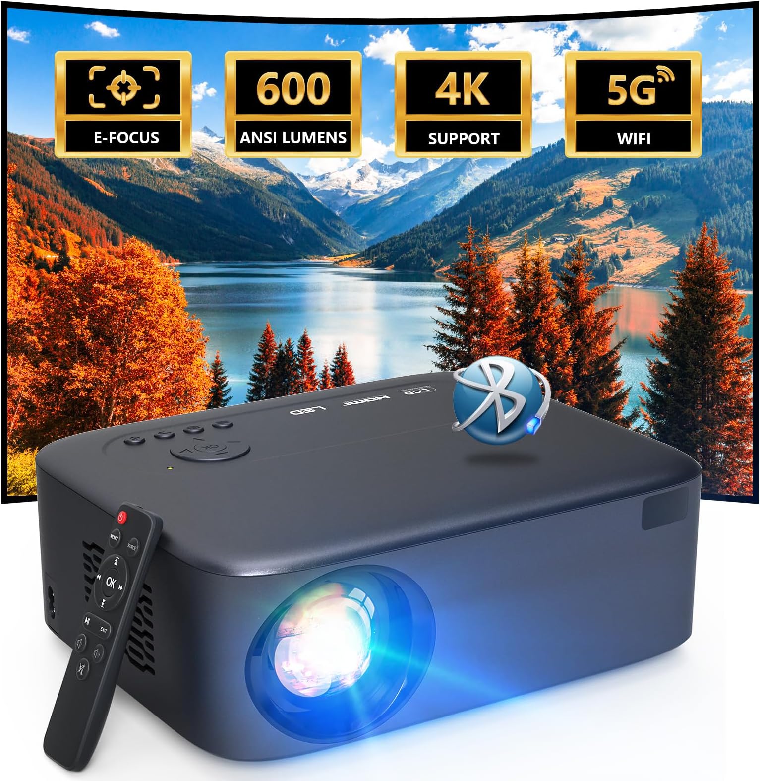 Vidéoprojecteur 4K Supporté, Natif 1080P 5G WiFi Bluetooth Projecteur ...