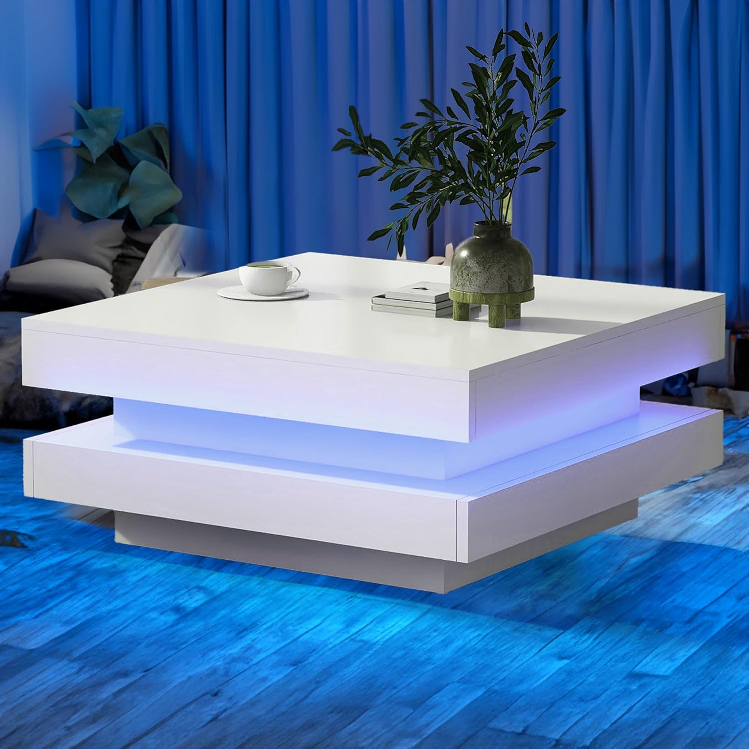 Amazon.com: LED Coffee Table for Living Room, 2-Tier Modern Middle ...
