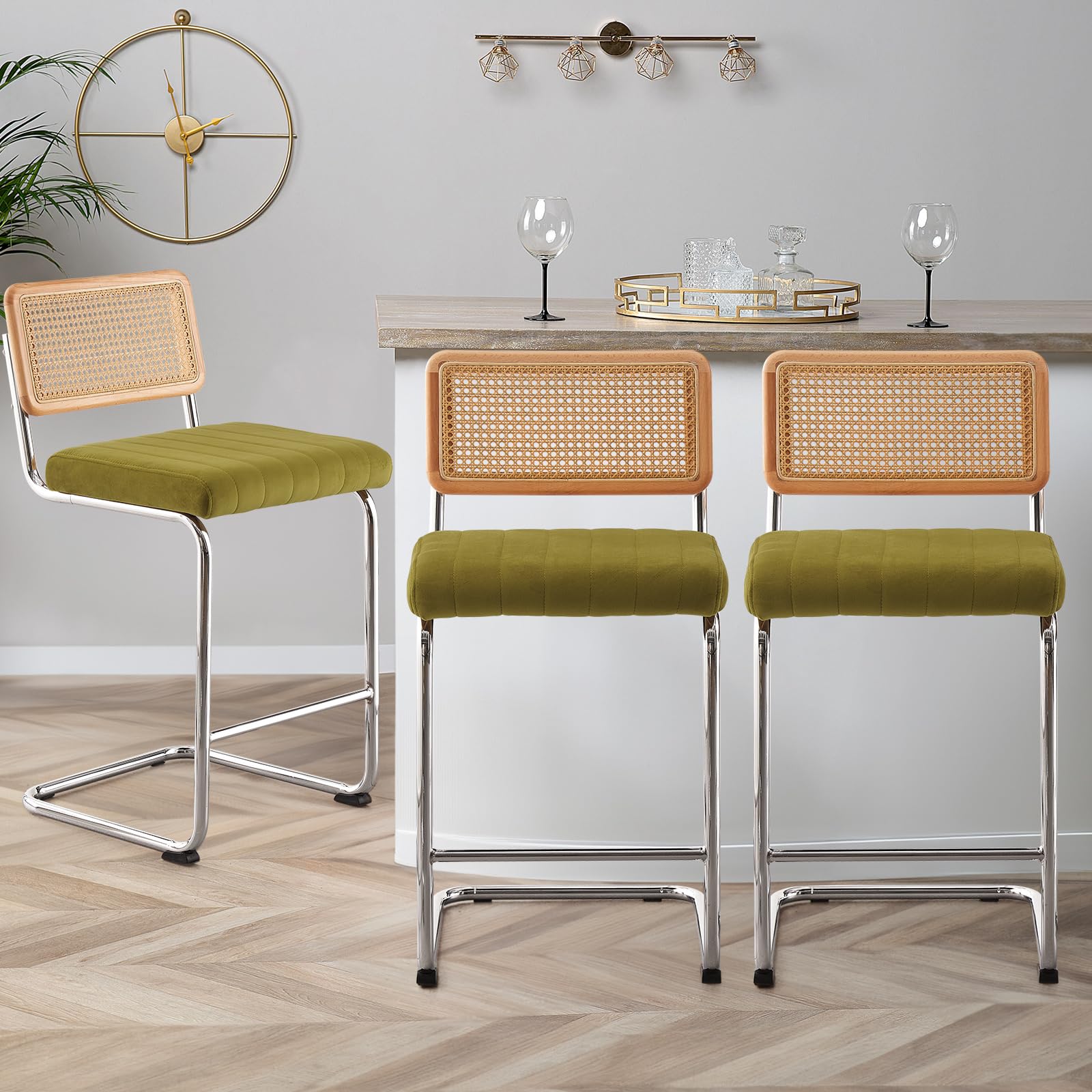 Amazon.com: WOOW DEPOT 26" Rattan Bar Stools Set of 3, Counter Height ...