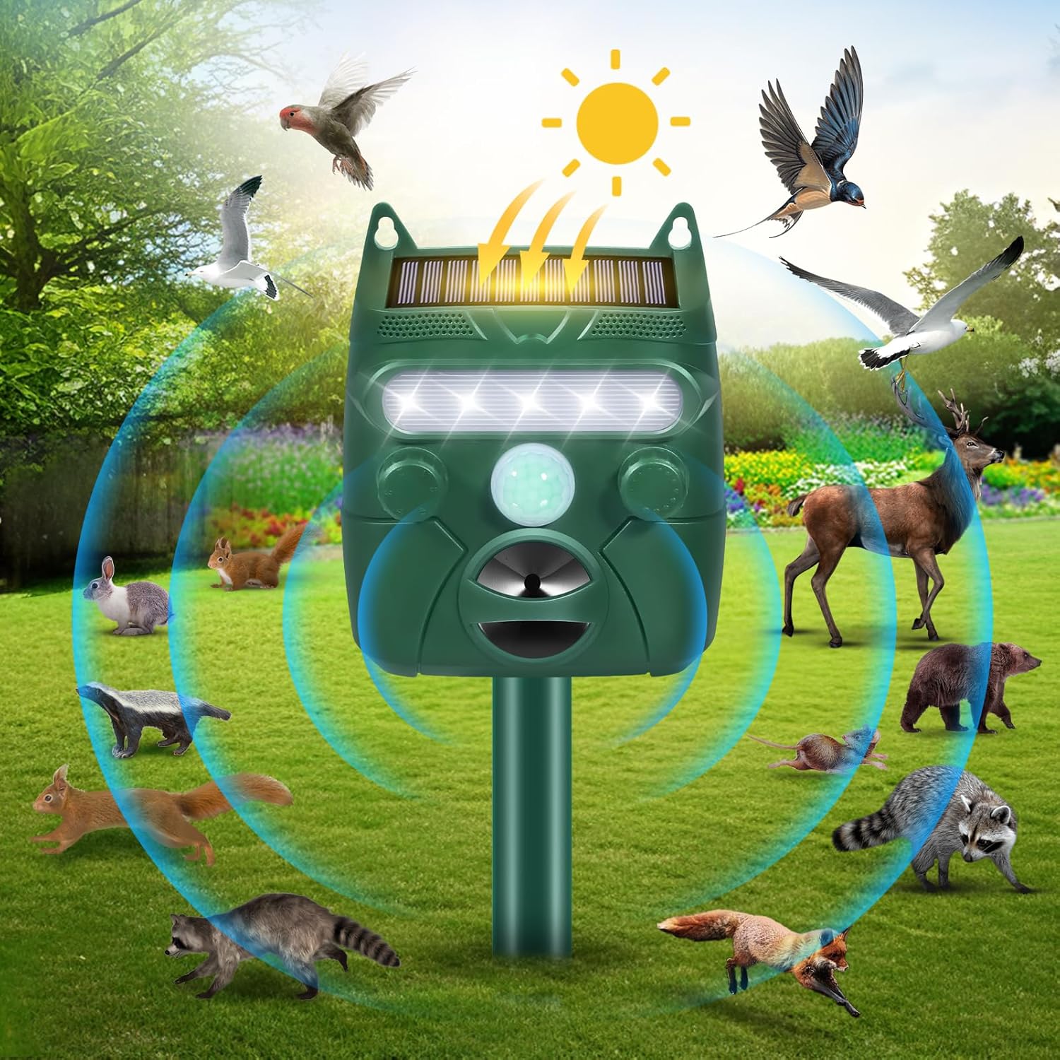 Repelente ultrasónico de animales para exteriores, con detector de ...