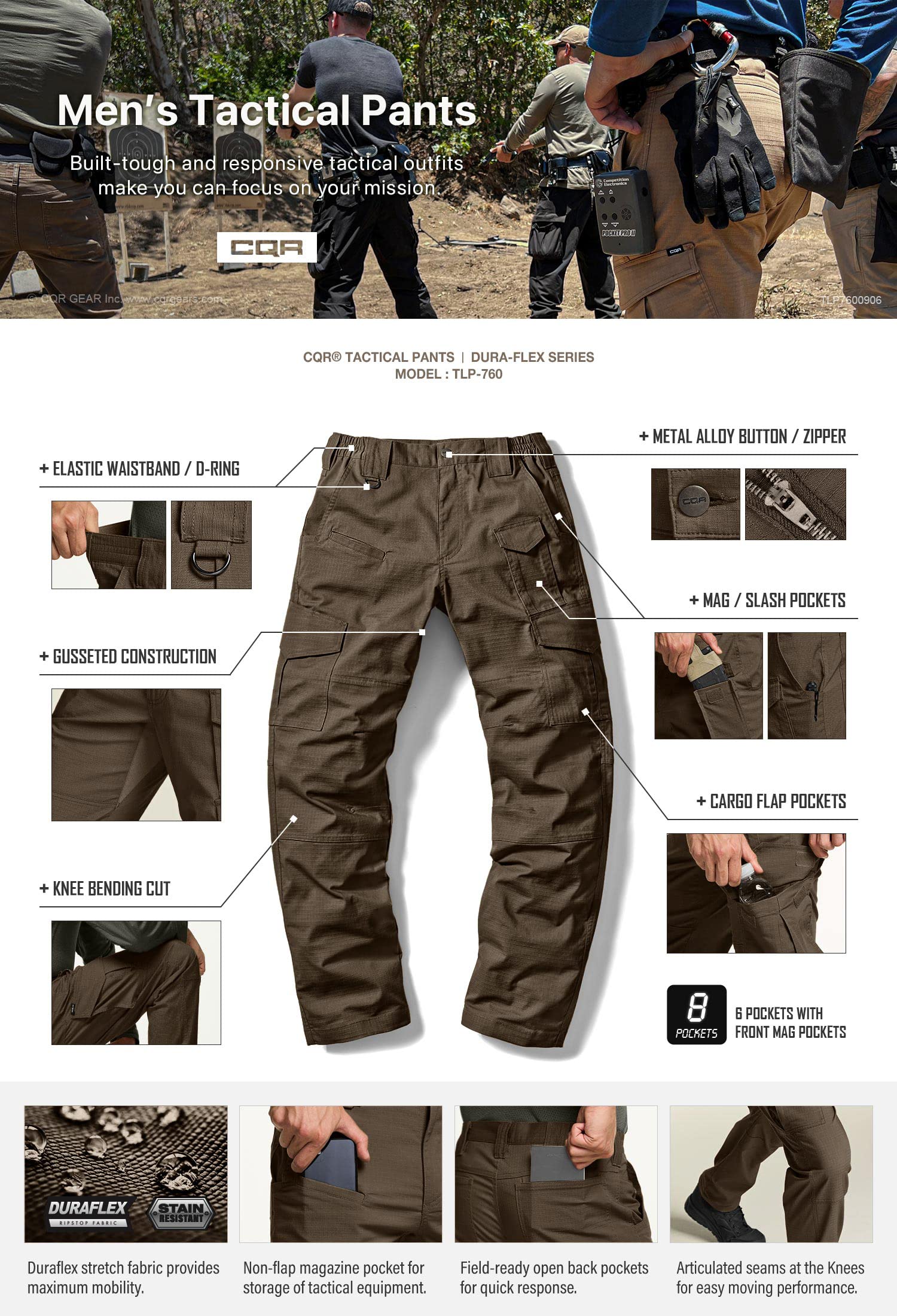 Snapklik.com : Mens Flex Ripstop Tactical Pants, Water Resistant ...