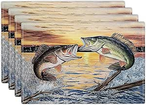 Amazon.com: Bass Fish Placemats Set of 4, Farmhouse Lake Fishing Place ...