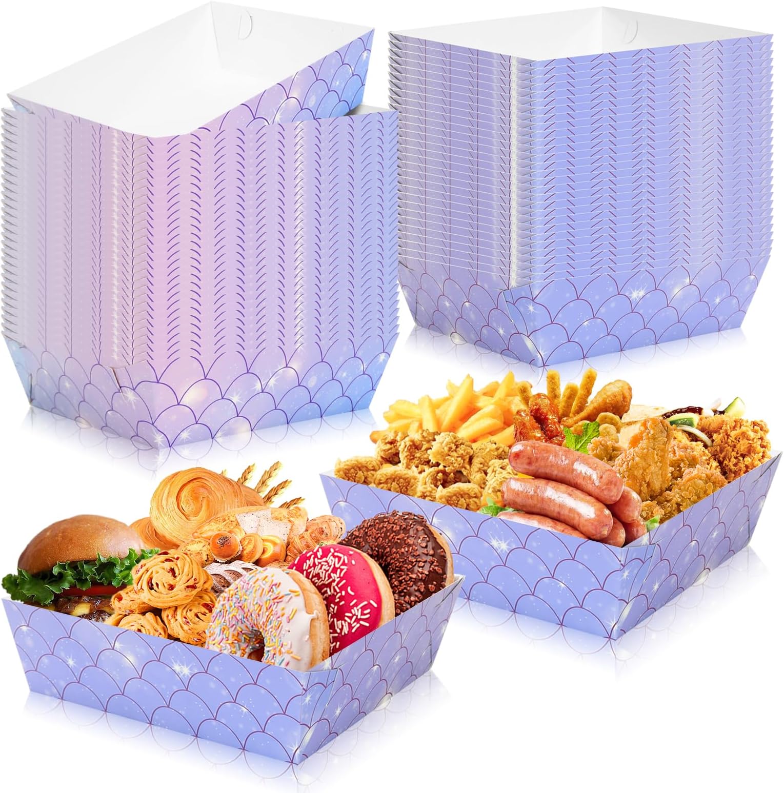 Amazon.com: Yaomiao 48 Pcs Mermaid Paper Food Trays 5 lb Disposable ...