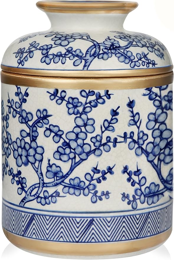 Amazon.com: Tissue Vessel Round Ceramic with Lid – Elegant Blue & White ...
