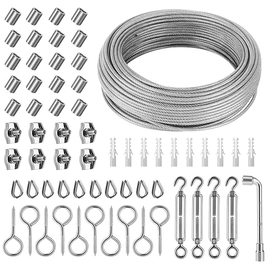 64 Pièces Cable Acier 3mm Cable Inox 3Mm 30M 304 Cable Acier Gainé ...