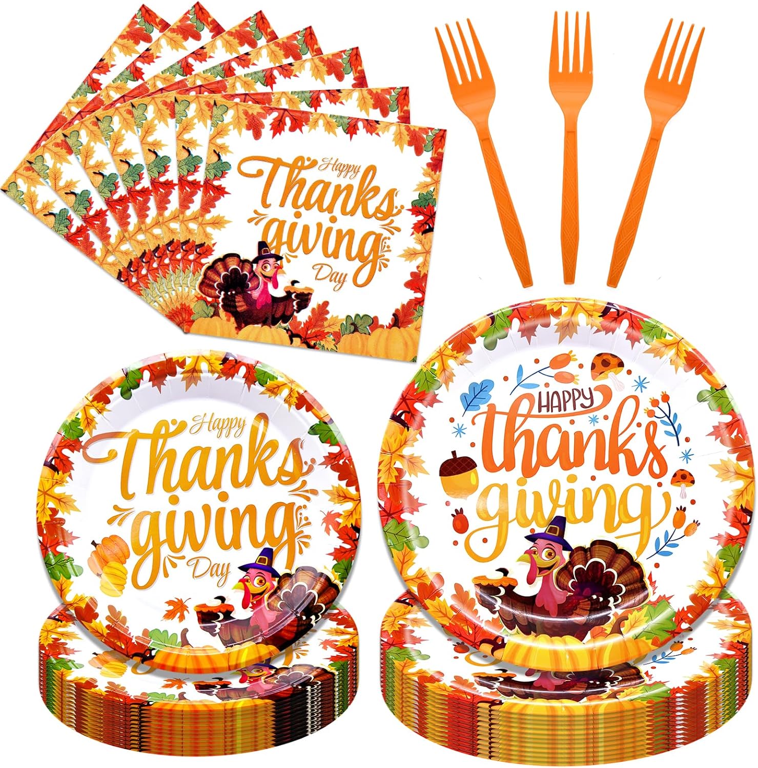 Amazon.com: 96 Pieces Happy Thanksgiving Tableware Set Party Supplies ...