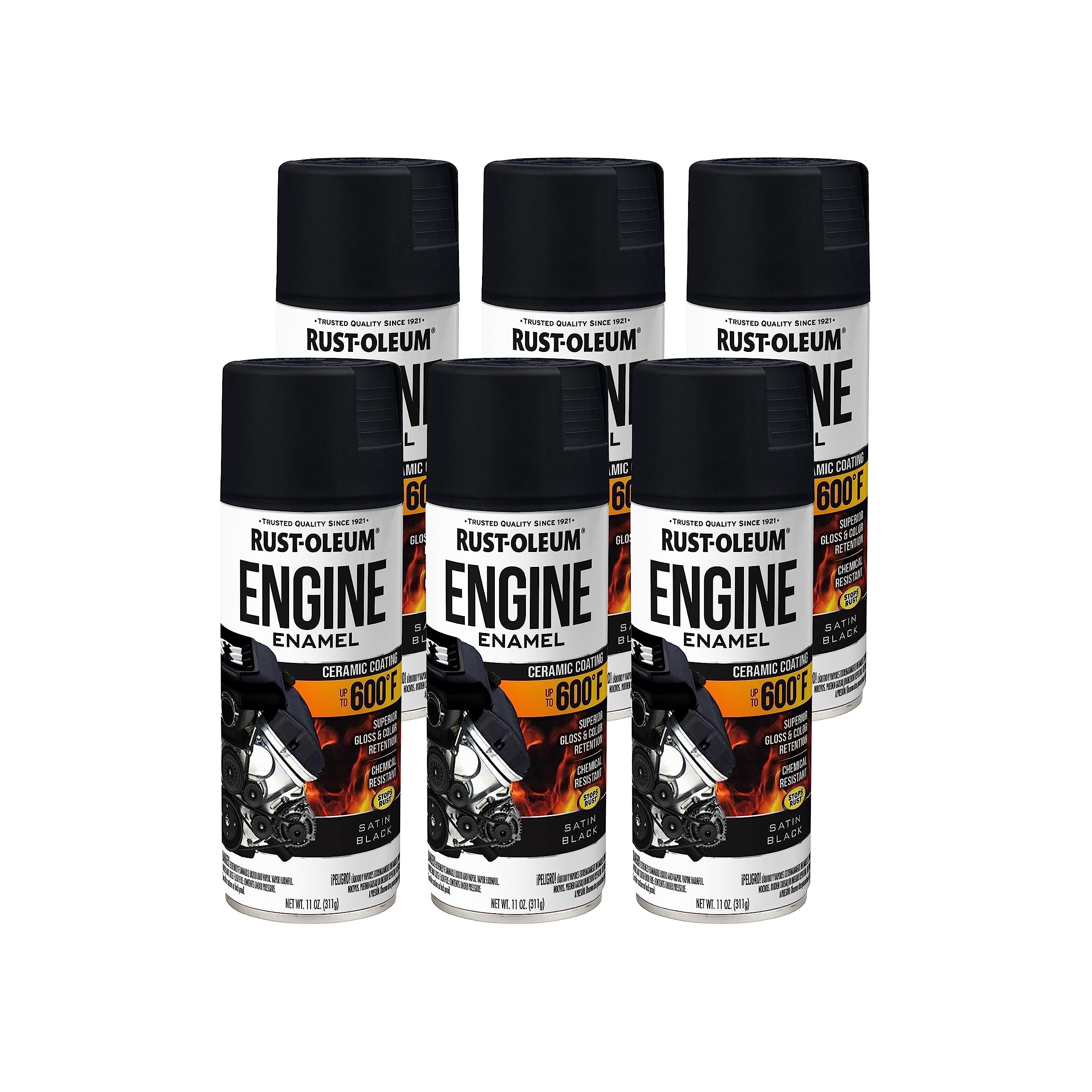Rust-Oleum 363568-6PK Engine Enamel Spray Paint, 11 oz, Satin Black ...