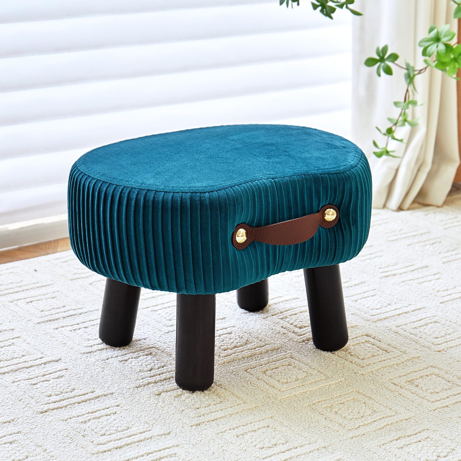 Amazon.com: LUE BONA Small Curved Foot Stool with Handle, Pink Velvet ...