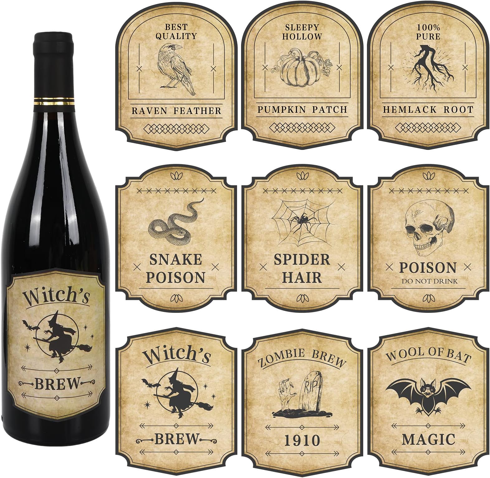 Amazon.com: 120 Pieces Halloween Wine Bottle Labels Halloween Beer ...