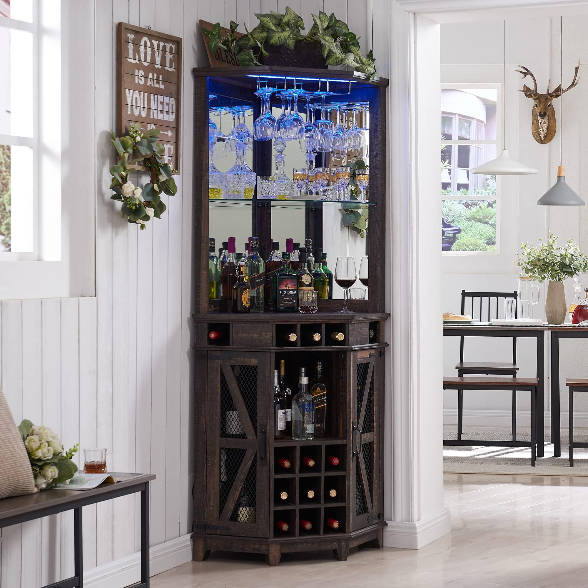 Amazon.com: HSH Tall Bar Cabinet, Black Liquor Cabinet with Drawer ...