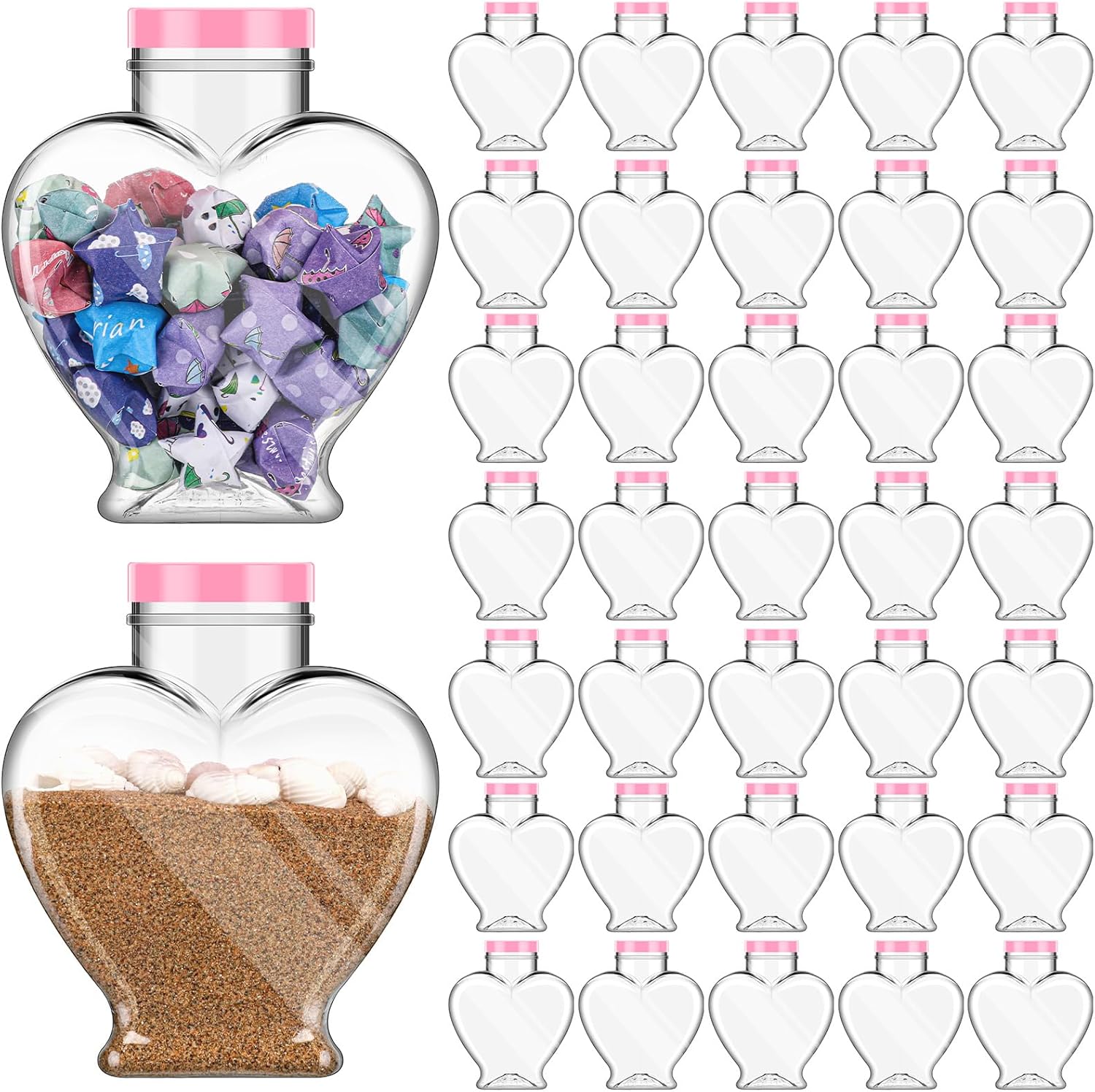 Amazon.com: Uiifan 50 Pcs 5 oz Heart Shape Plastic Jar with Lids Sand ...