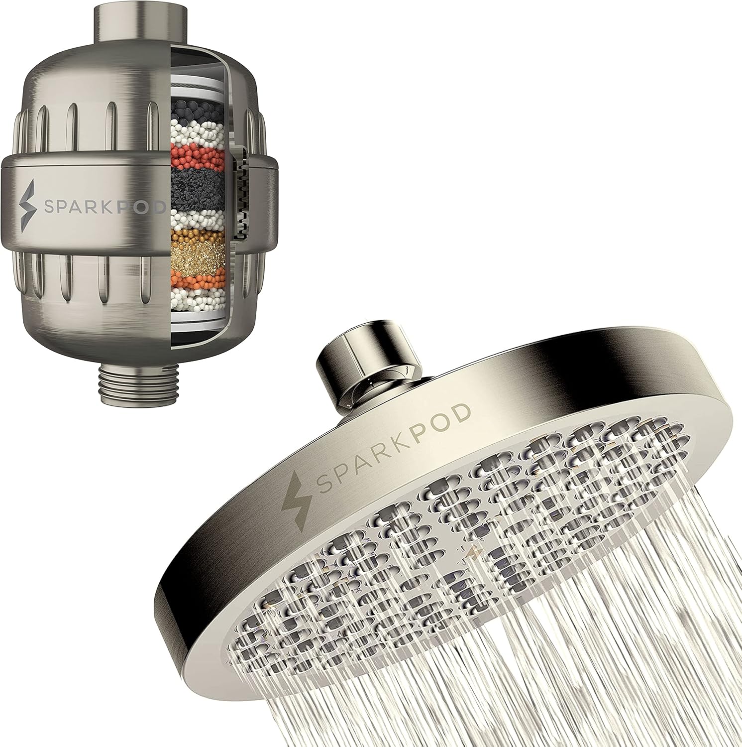 SparkPod Rain Shower Head and SparkPod Filter Cartridge all in Nickel ...