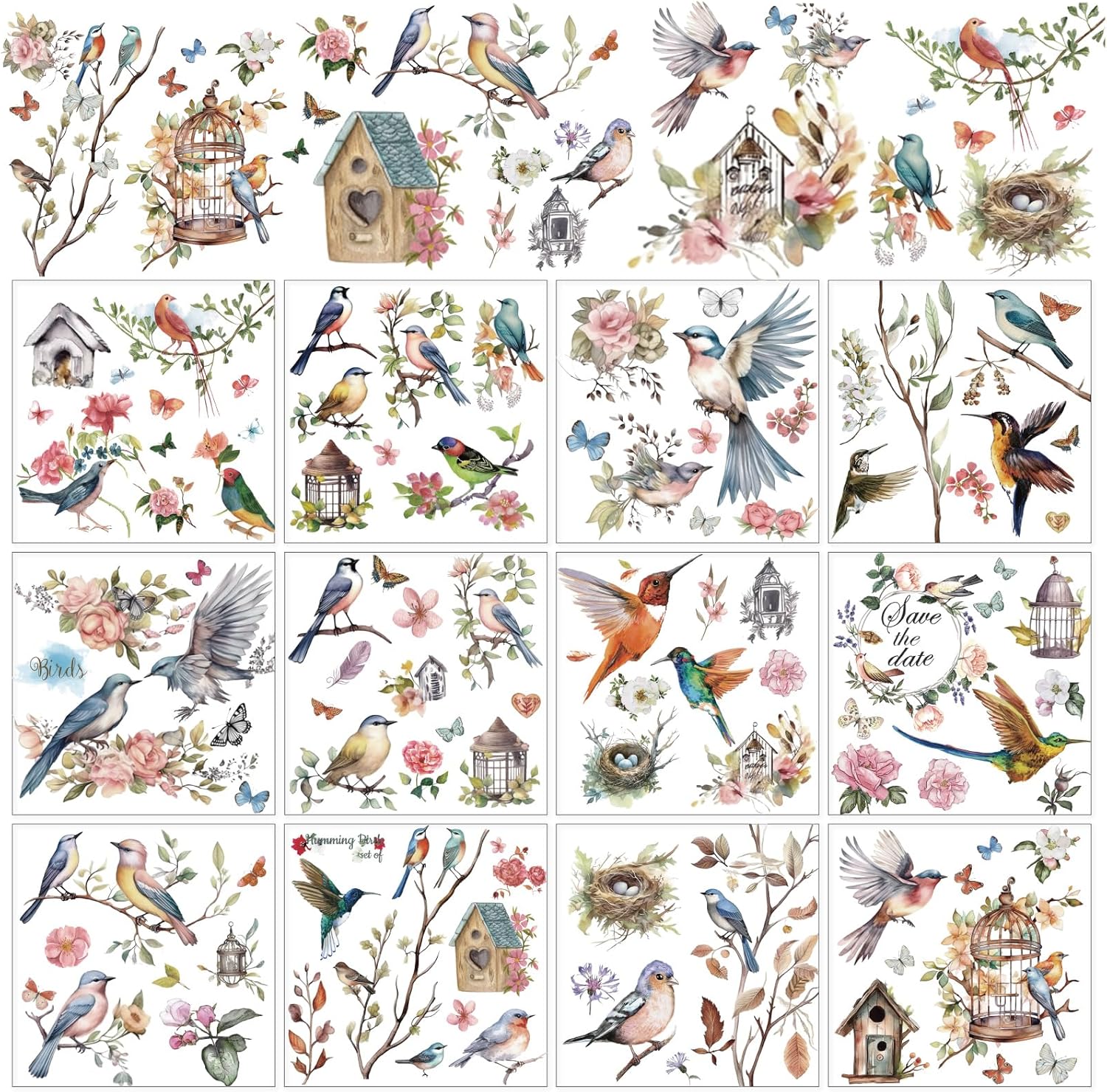 Whaline 12 Sheets Birds Flowers Rub on Transfers for Crafts and ...