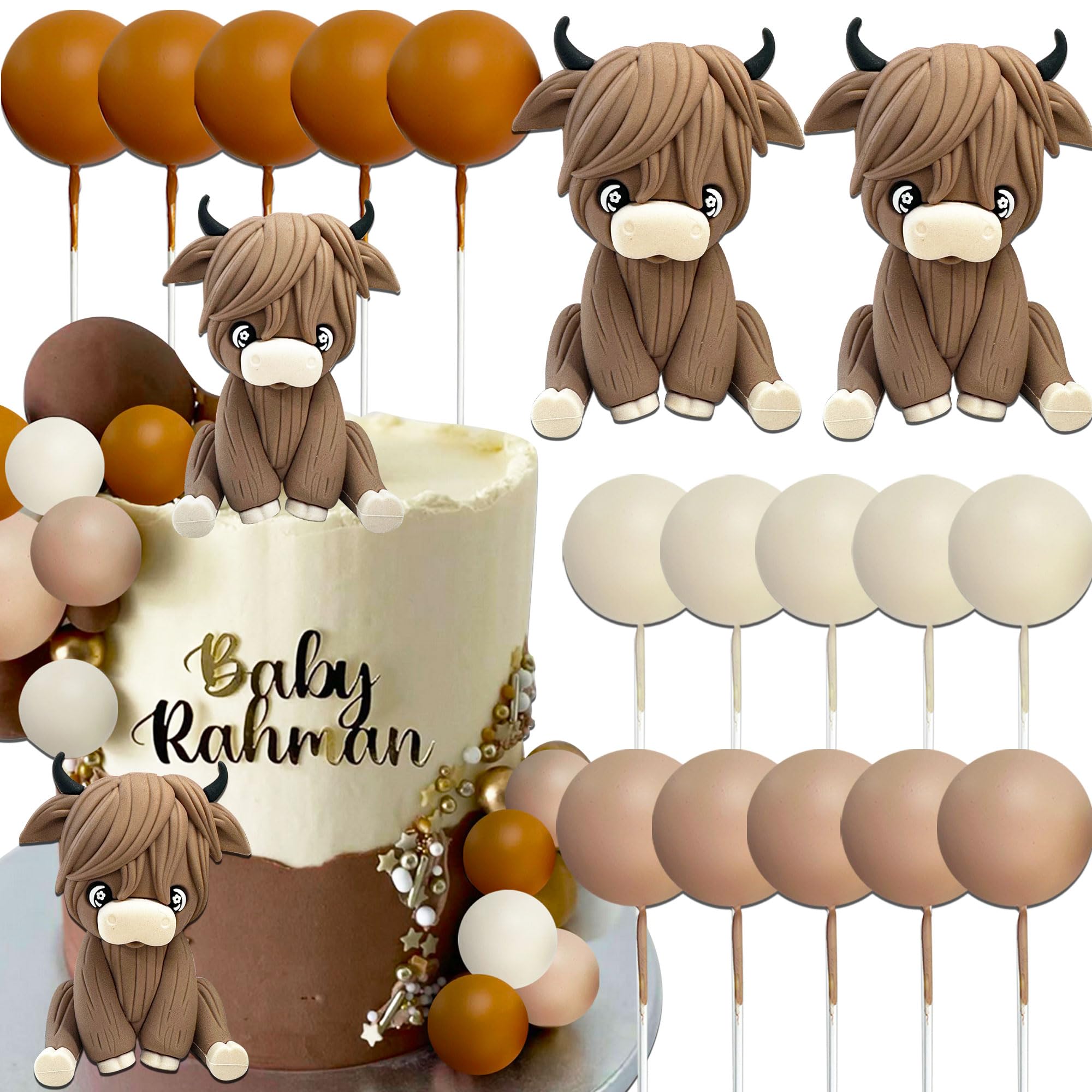 Amazon.com: JeVenis Two Highland Cow Cake Decorations Cake Topper ...