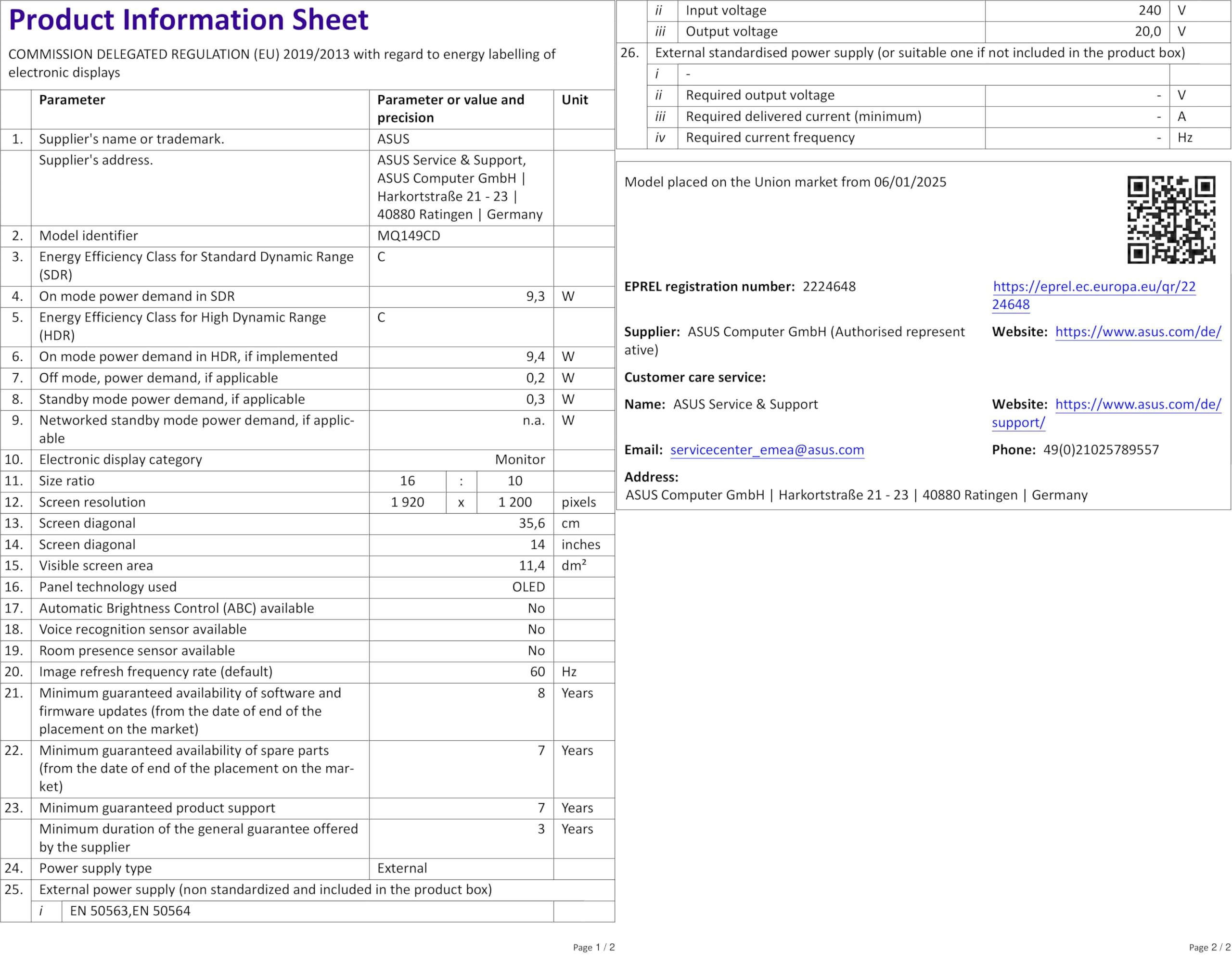 ASUS ZenScreen Duo OLED MQ149CD 360° Foldable Portable Monitors – Dual ...