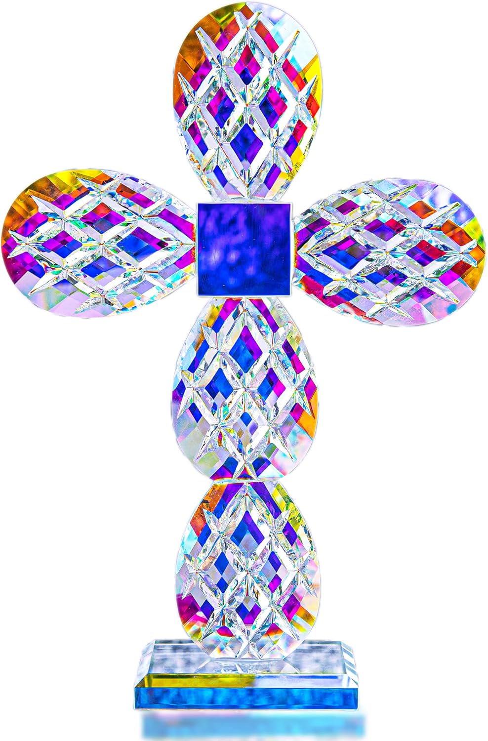 QFkris 9'' Tall Colorful Crystal Cross Standing Grid Modern Cross ...