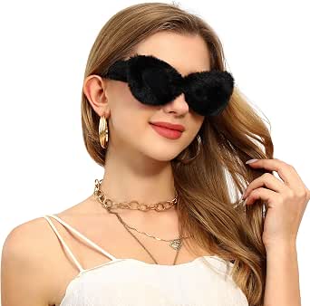 Amazon.com: sy soul young Women's Plush Fuzzy Sunglasses Cat Eye Shades ...