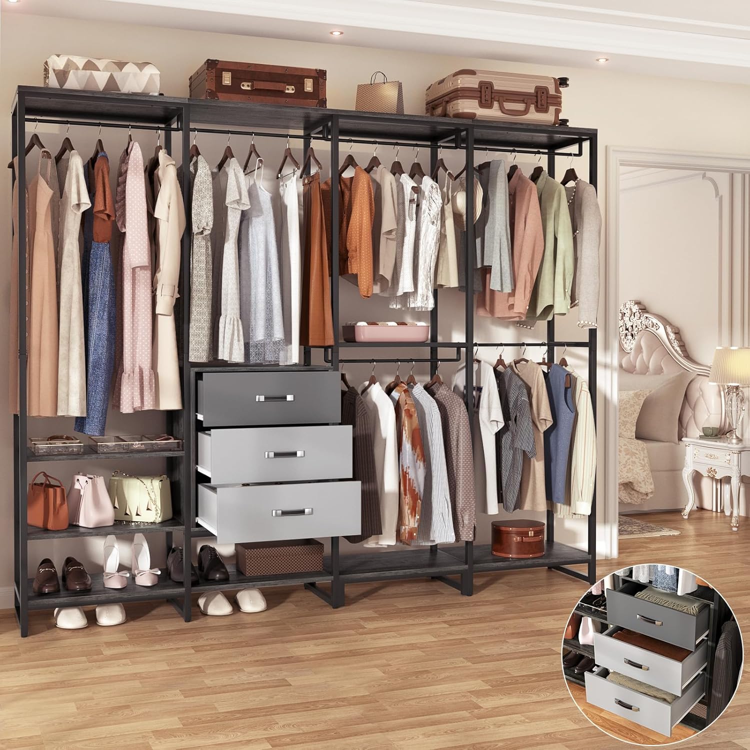 Amazon.com: Aheaplus Wood Wardrobe Closet Storage Free Standing Closet ...