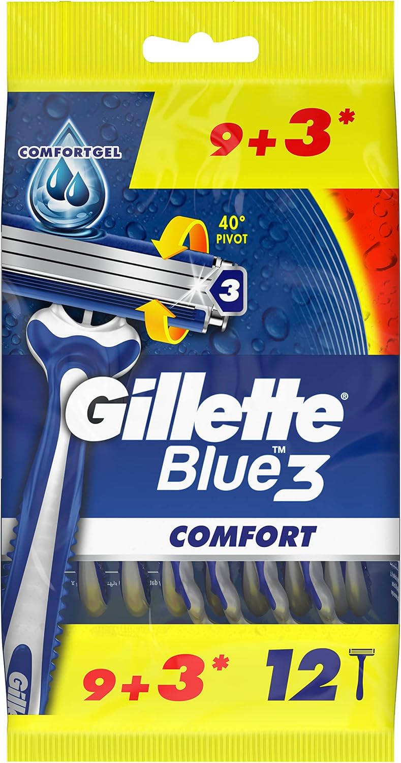 Gillette Blue3 Comfort Disposable Men'S Razors, 9+3 Count : Amazon.ae ...