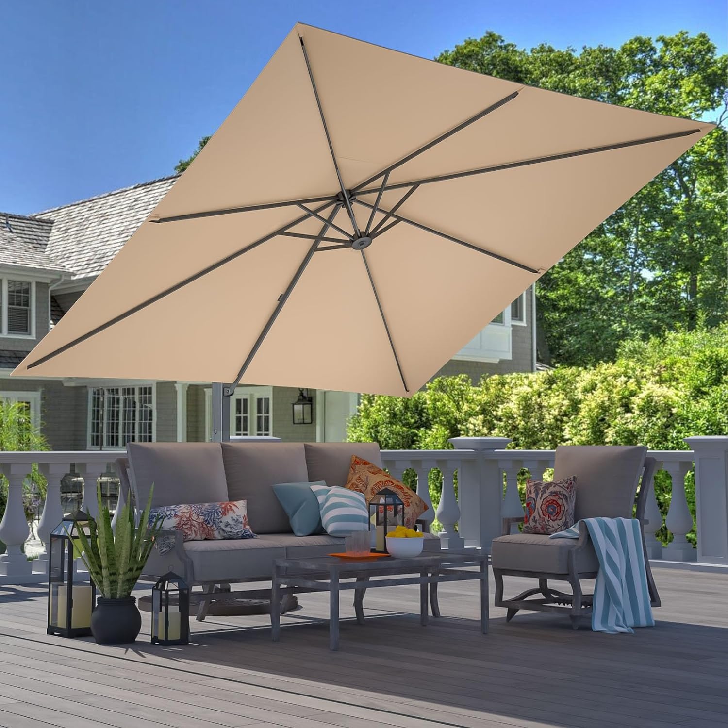 Amazon.com : Large 10' X 10' Cantilever Umbrella with Base Included ...